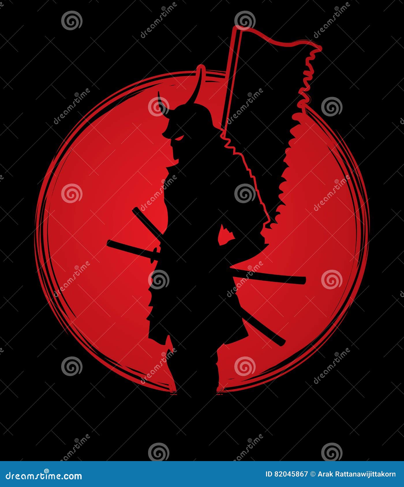 Samurai with flag graphic stock vector. Illustration of katana - 82045867