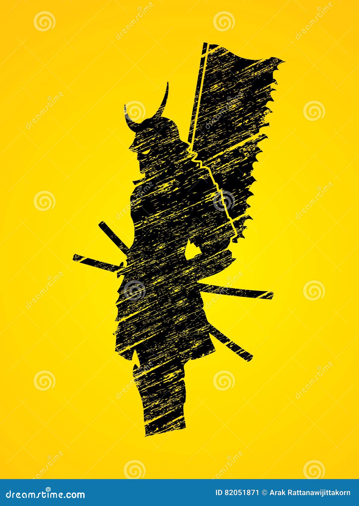 Samurai with flag graphic stock vector. Illustration of character ...