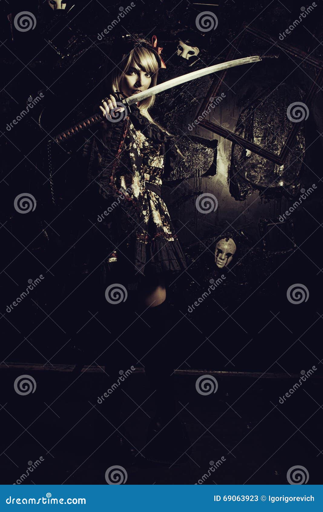 Samurai girl stock image. Image of elegant, cute, dark - 69063923