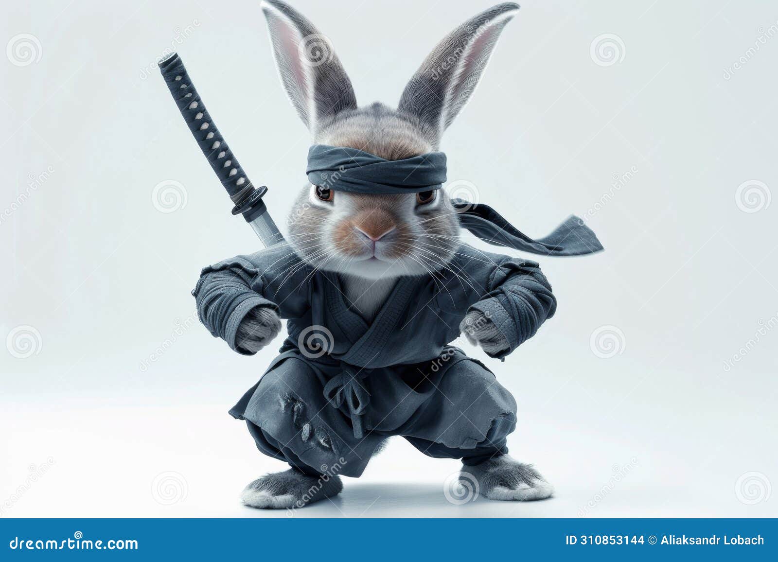 A Samurai Hare on an Isolated White Background. 3d Illustration Stock ...