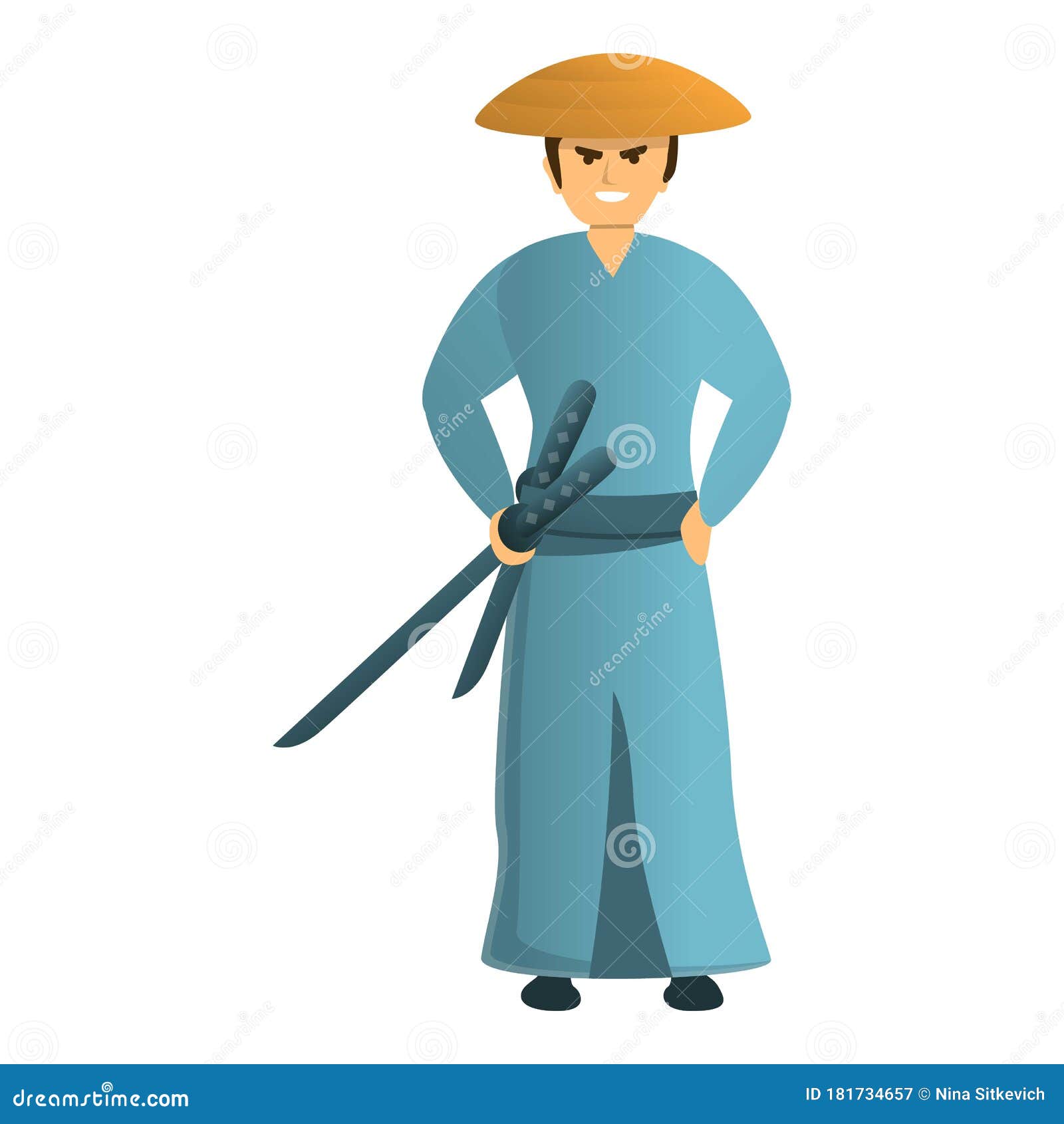 Samurai with Hat Icon, Cartoon Style Stock Vector - Illustration of ...