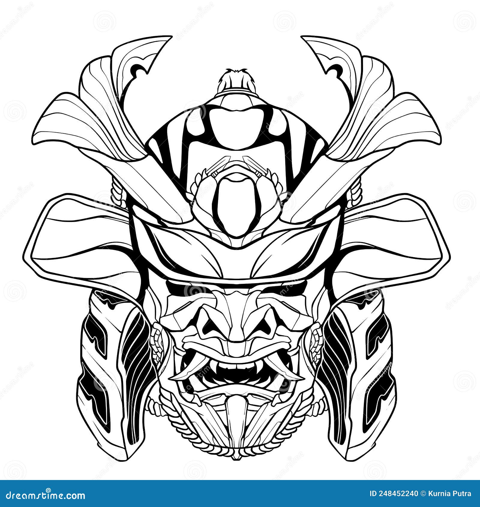 Samurai Head Illustration Digital Drawing Design Art Line Stock Vector ...