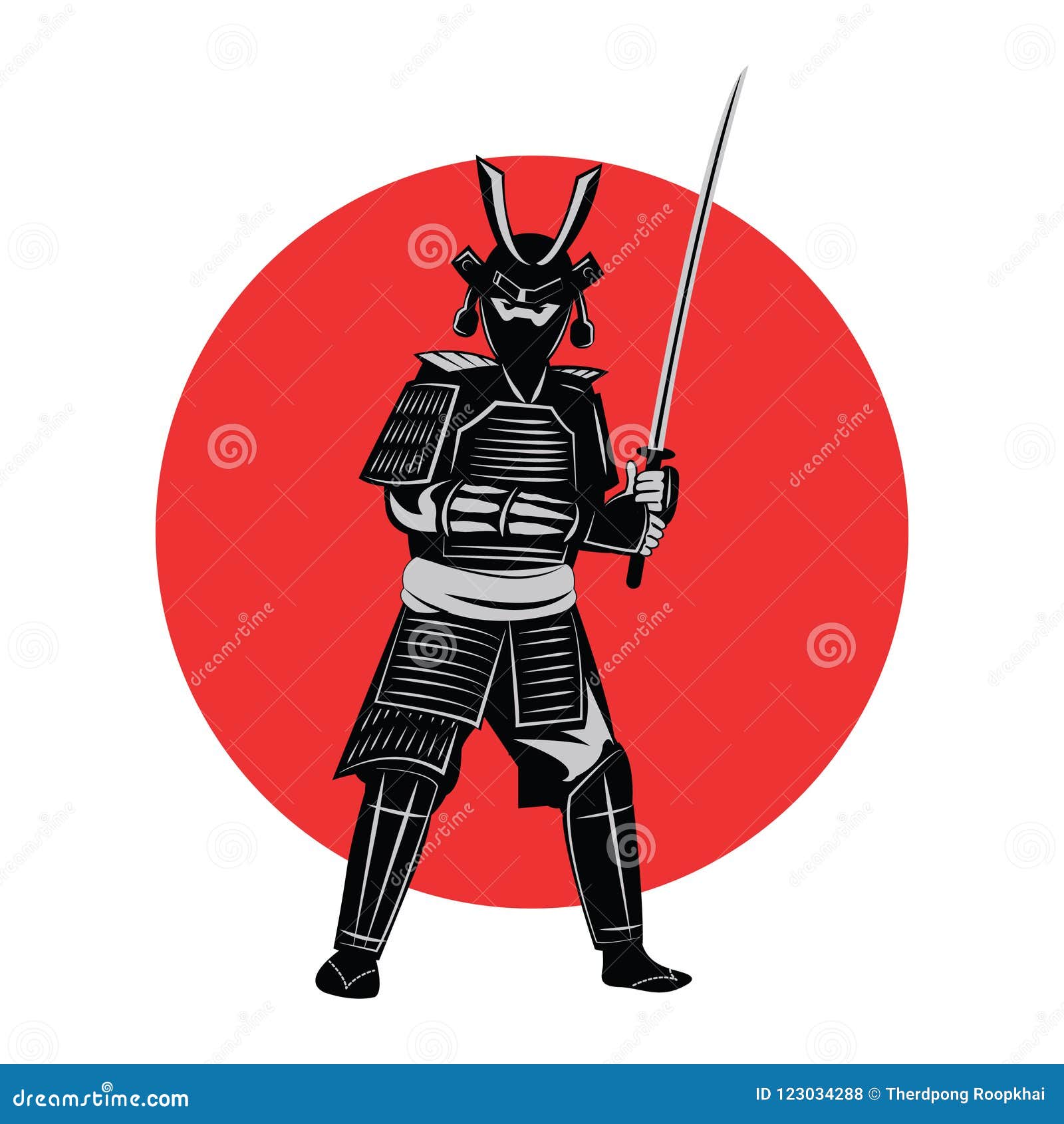 Samurai Hold Sword In Front Of Red Circle,warrior Of Japan,monochrome ...