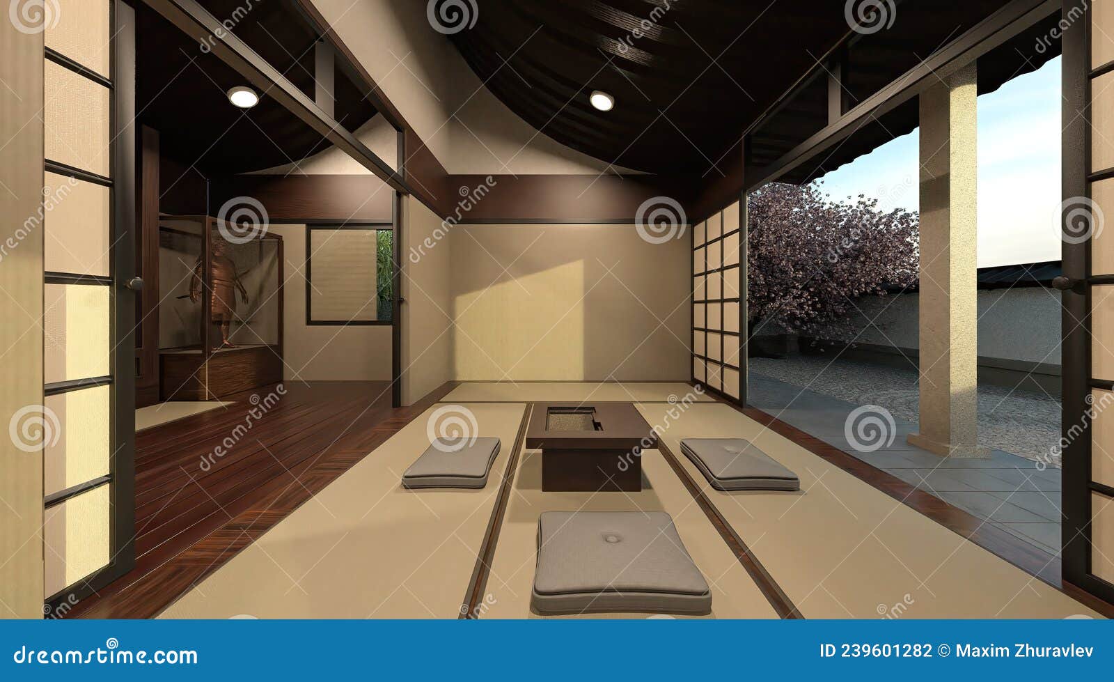 Samurai House Exterior and Interior 3d Illustration Stock Illustration ...