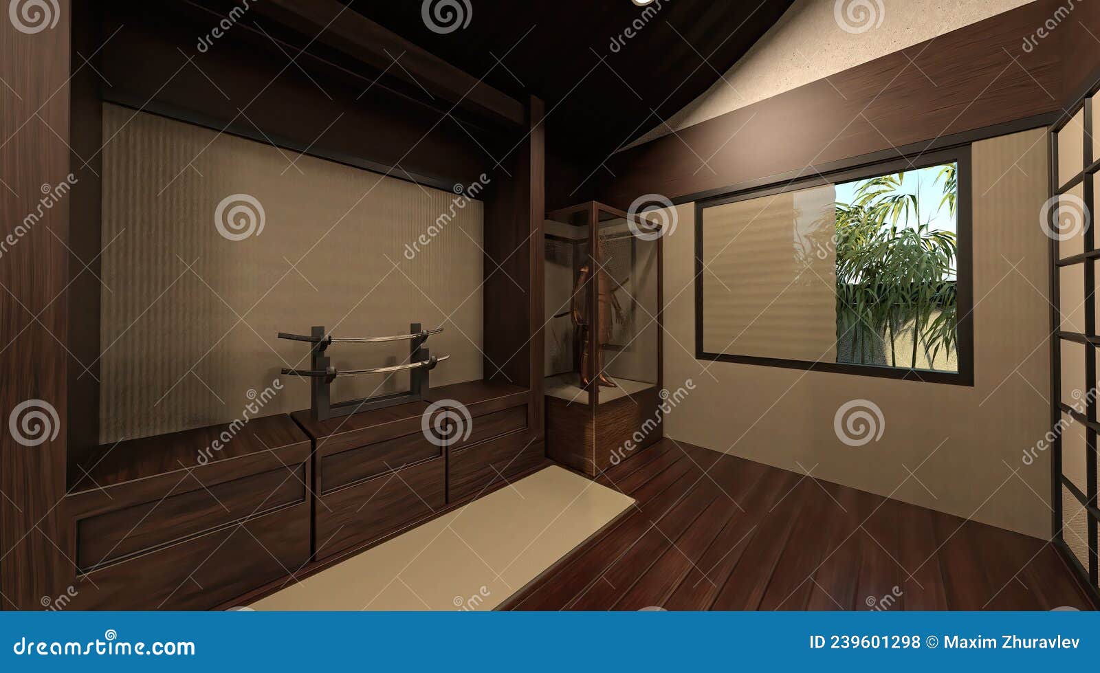 Samurai House Exterior and Interior 3d Illustration Stock Illustration ...