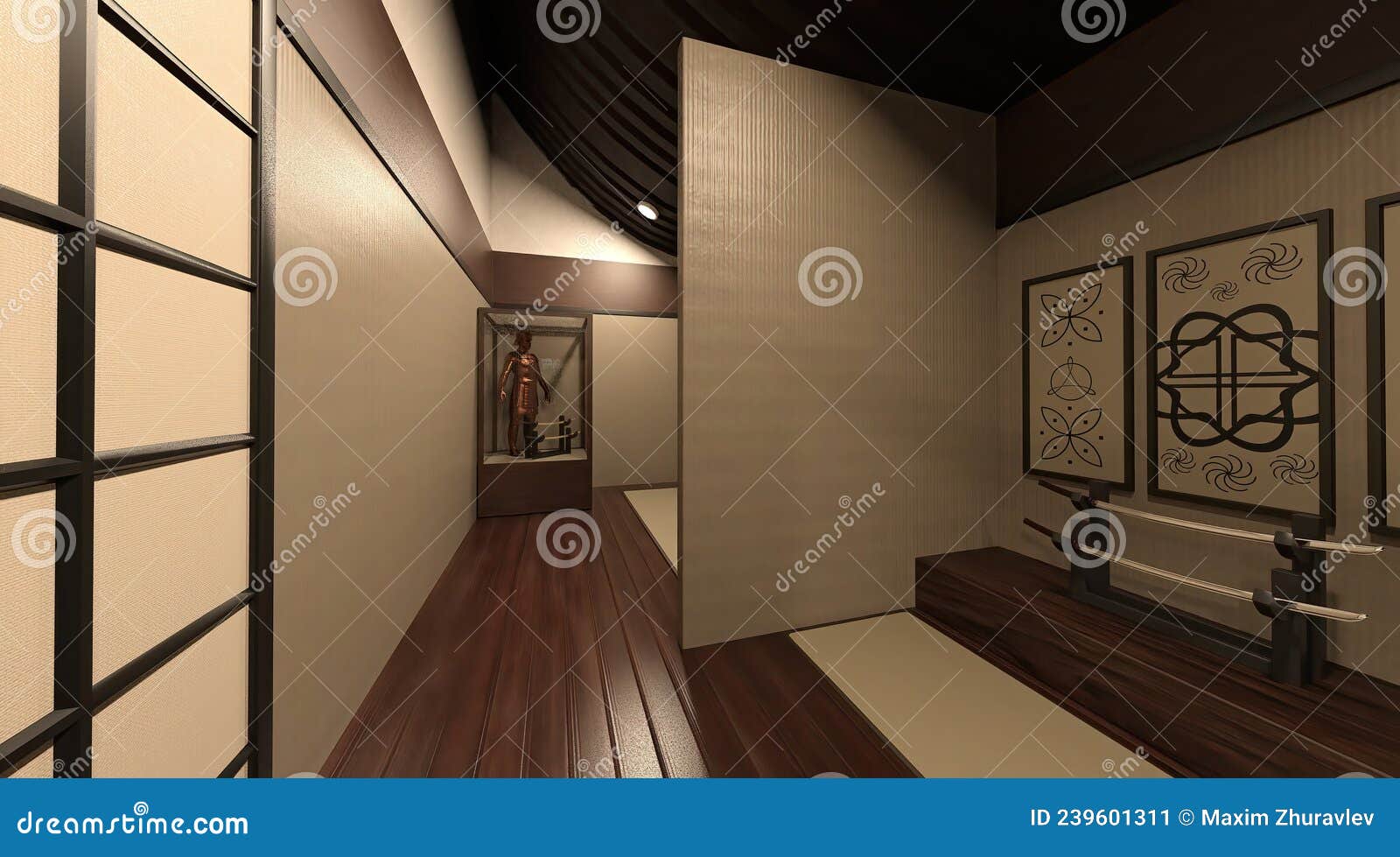 Samurai House Exterior and Interior 3d Illustration Stock Illustration ...