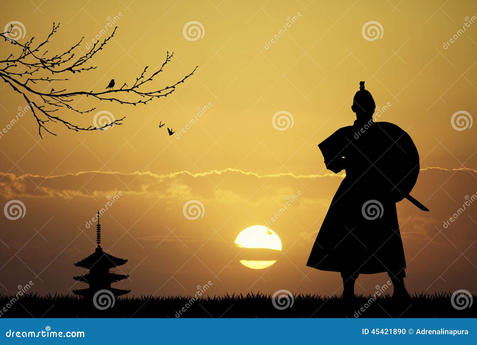 Samurai stock illustration. Illustration of sunset, asian - 45421890