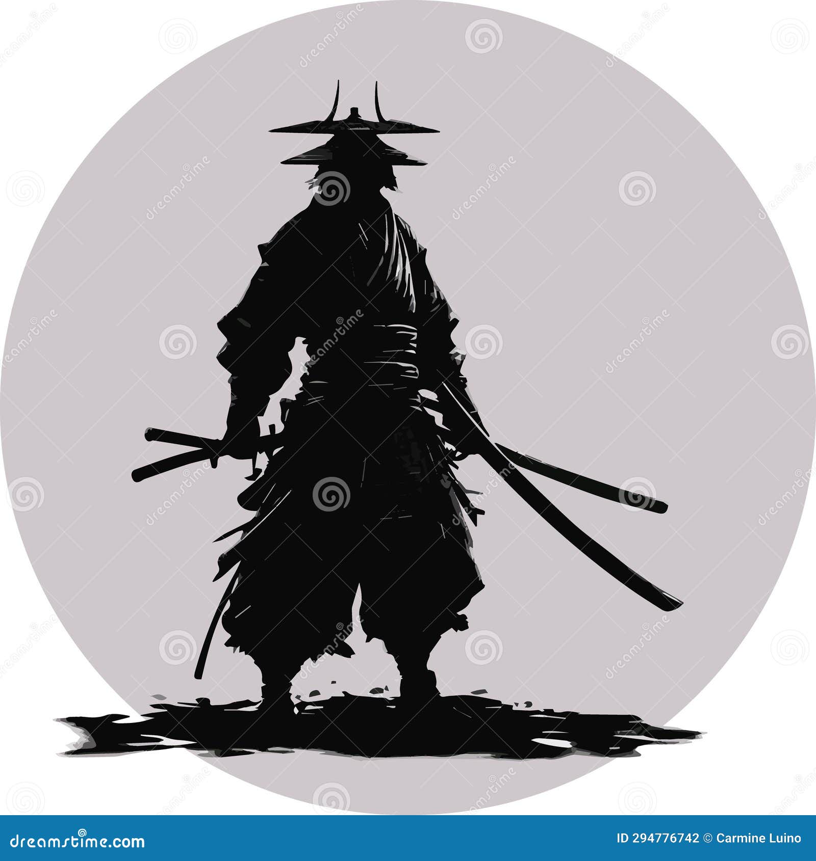 Samurai On Ink Japanese Background. Vector Editable Image ...