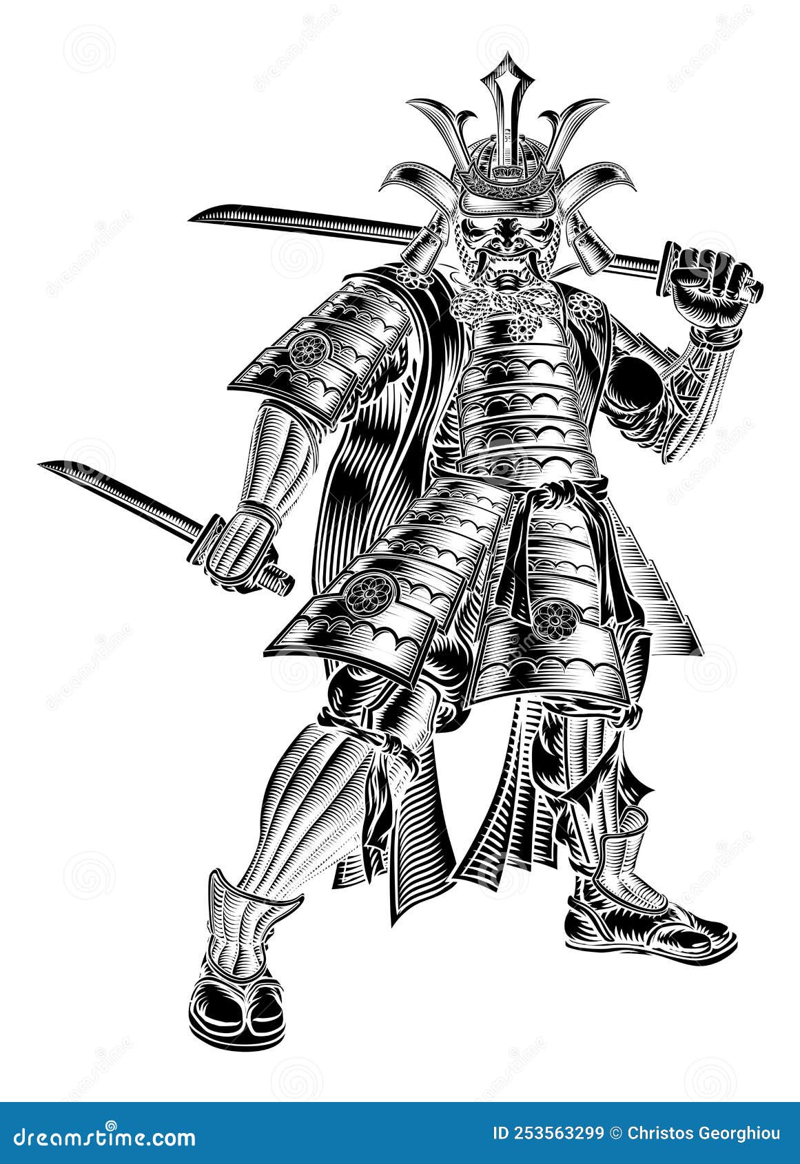 Samurai Japanese Warrior Vintage Etching Art Style Stock Vector ...
