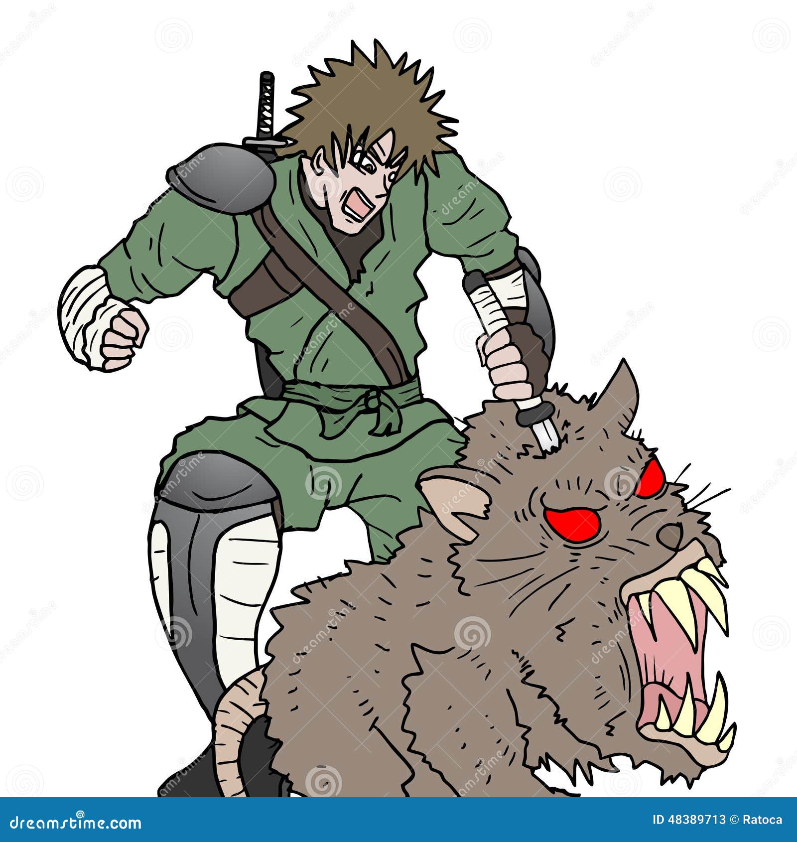 Samurai kill big rat stock vector. Illustration of brown - 48389713