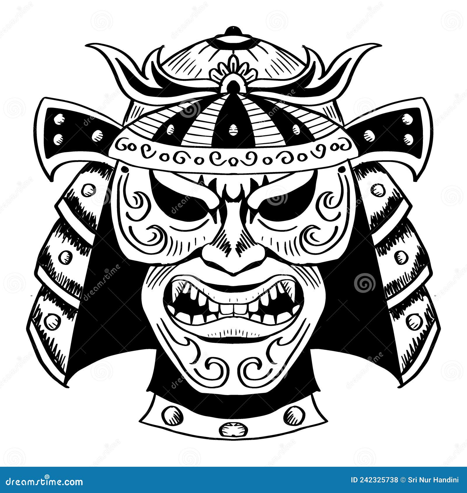 Samurai Mask Hand Drawing Illustration Stock Illustration ...