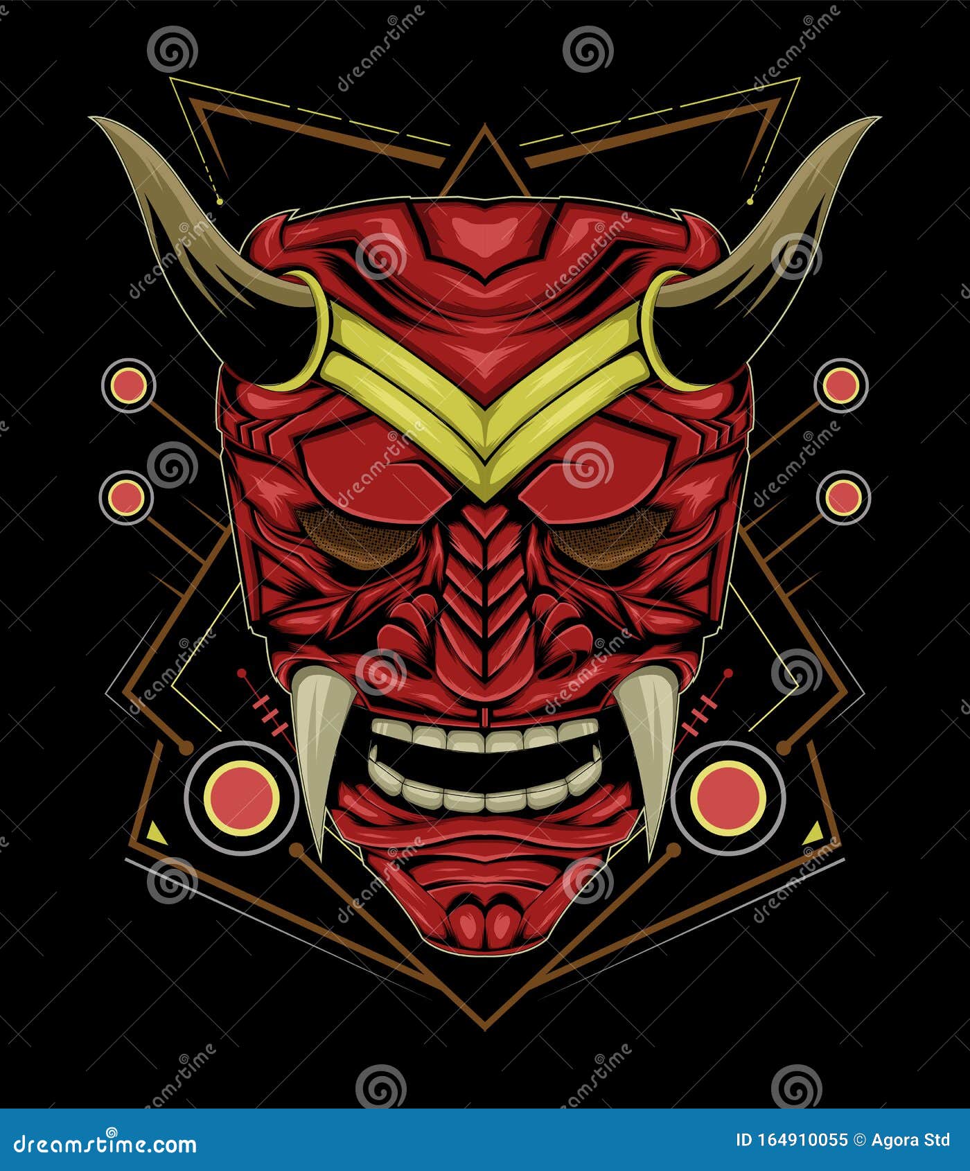 Samurai Mask. Red Devil Face Illustration. Head of Red Demon. Japanese ...