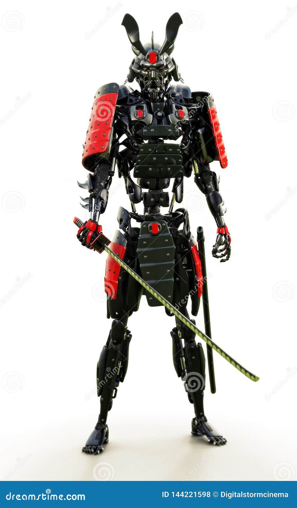 Samurai Mechanized Cyborg Warrior On A White Background. Stock Photo ...