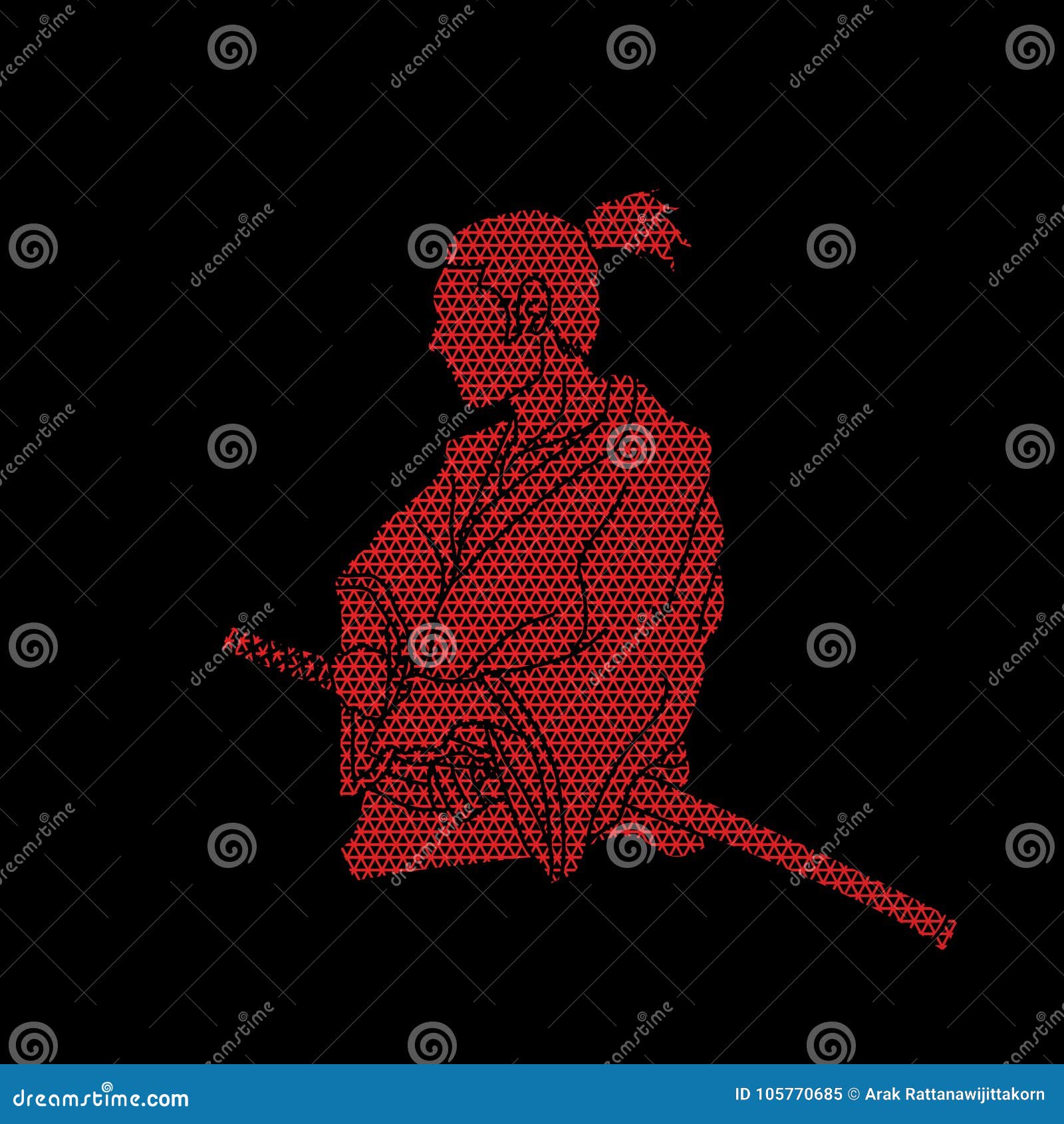 Samurai Ready To Fight Action Cartoon Graphic Vector. Stock Vector ...