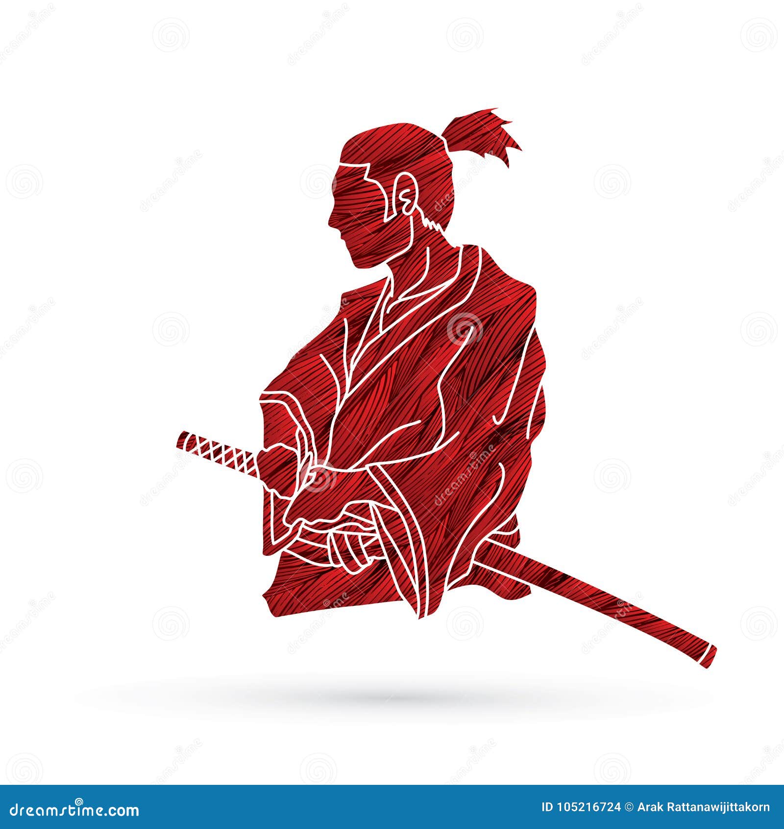 Samurai Ready To Fight Action Side View Graphic Vector Stock Vector ...