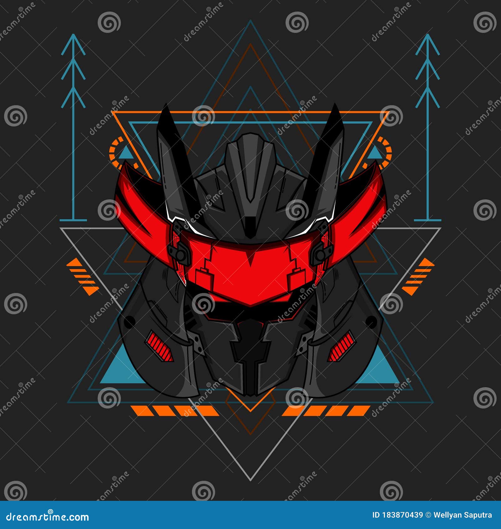 Samurai Robot Head Gaming Mascot Illustration Sacred Geometry Cartoon ...