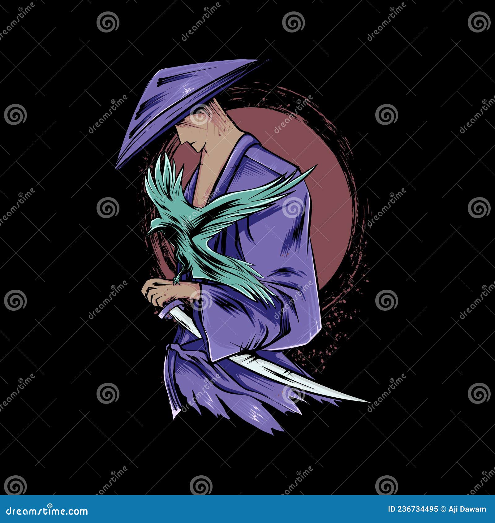 Samurai Ronin with Bird Illustration Stock Vector - Illustration of ...