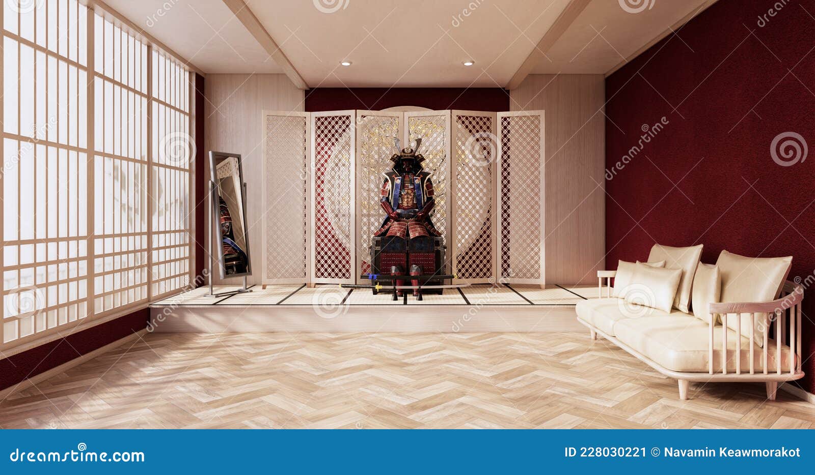 Samurai Room Empty - Clean Modern Room Japanese Style.3D Rendering ...