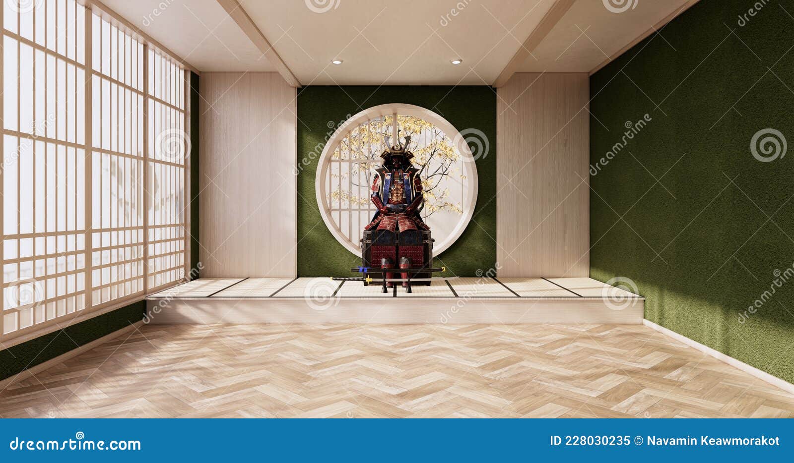Samurai Room Empty - Clean Modern Room Japanese Style.3D Rendering ...
