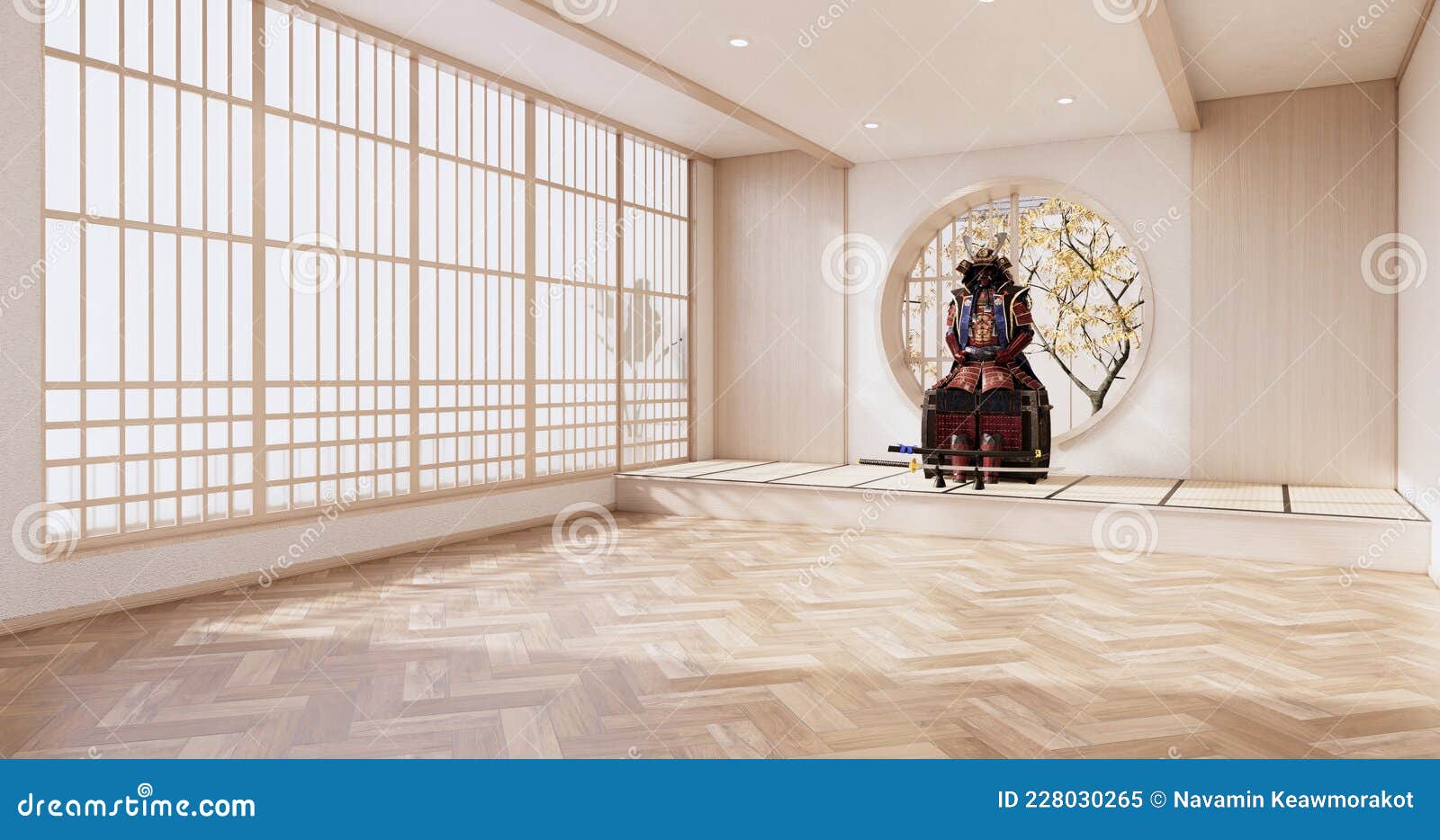 Samurai Room Empty - Clean Modern Room Japanese Style.3D Rendering ...