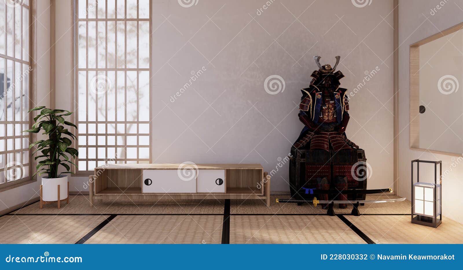 Samurai Room Empty - Clean Modern Room Japanese Style.3D Rendering ...