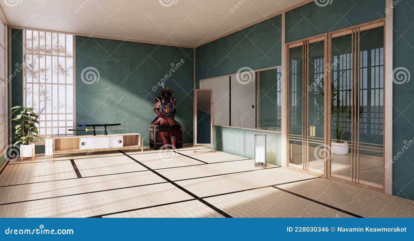 Samurai Room Empty - Clean Modern Room Japanese Style.3D Rendering ...