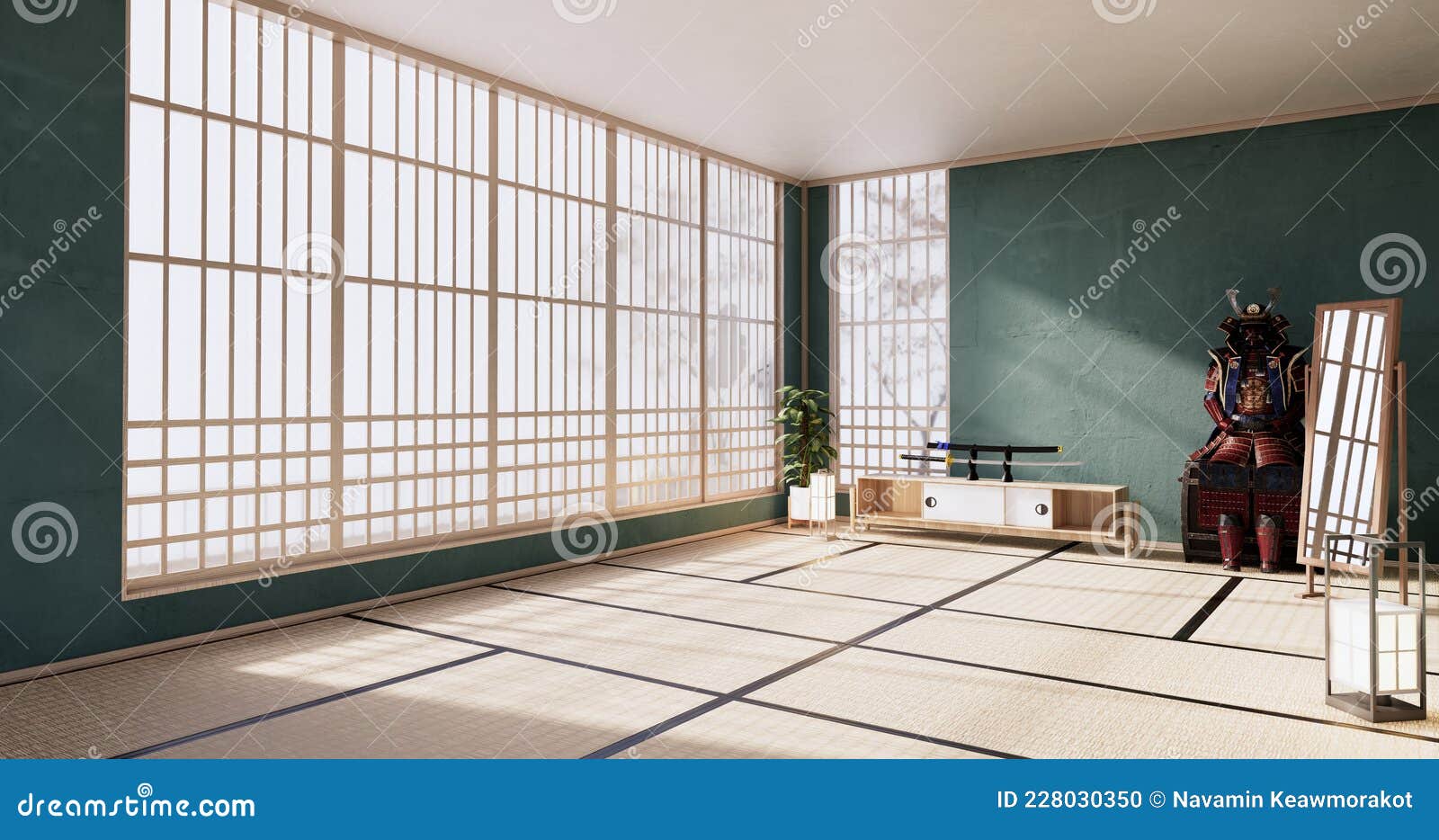 Samurai Room Empty - Clean Modern Room Japanese Style.3D Rendering ...