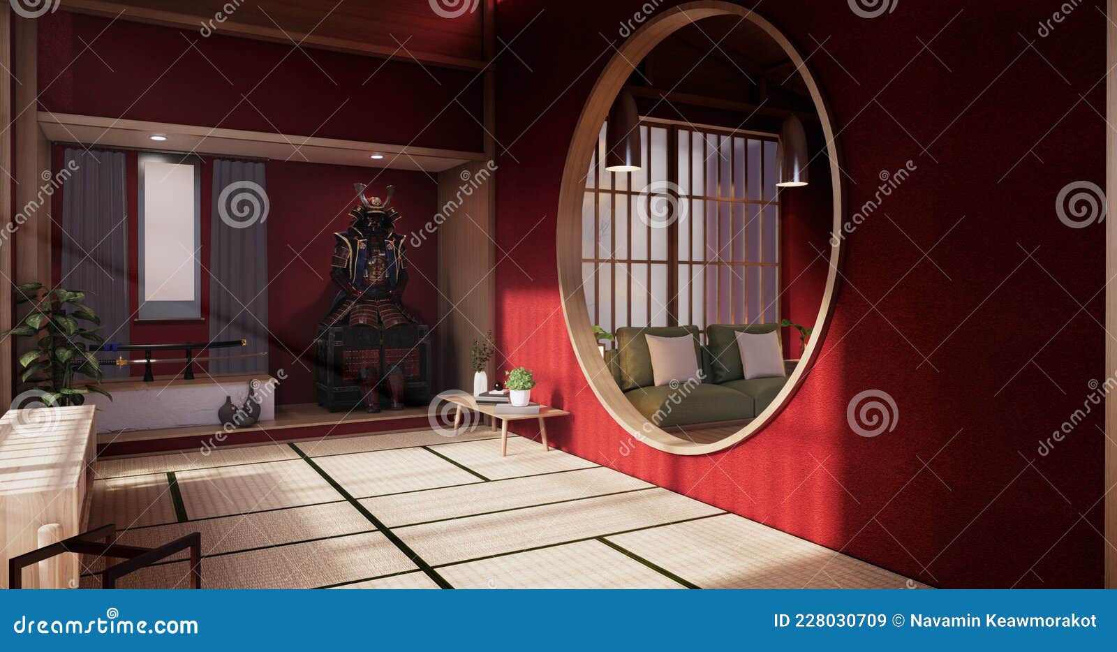 Samurai Room Empty - Clean Modern Room Japanese Style.3D Rendering ...