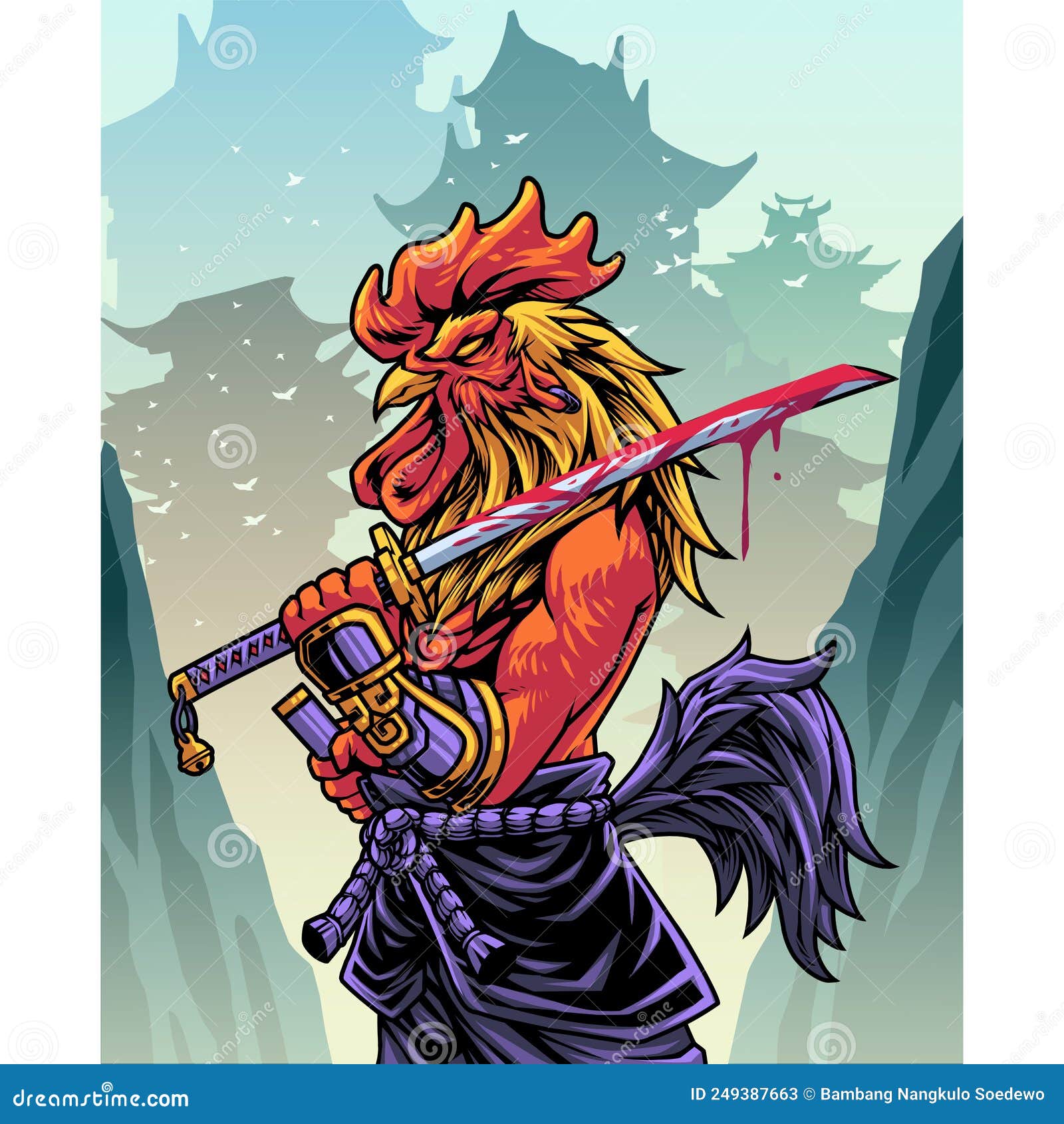 Samurai Rooster Mascot Logo Design Stock Vector - Illustration of ...