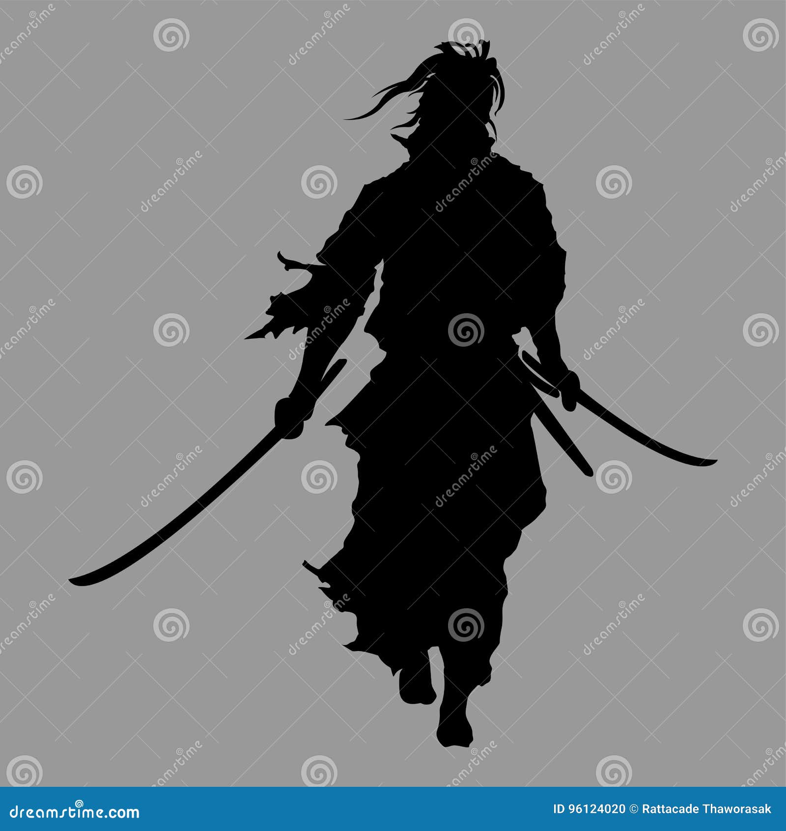 Silhouette Samurai Warrior With Katana Sword. Vector Illustration ...