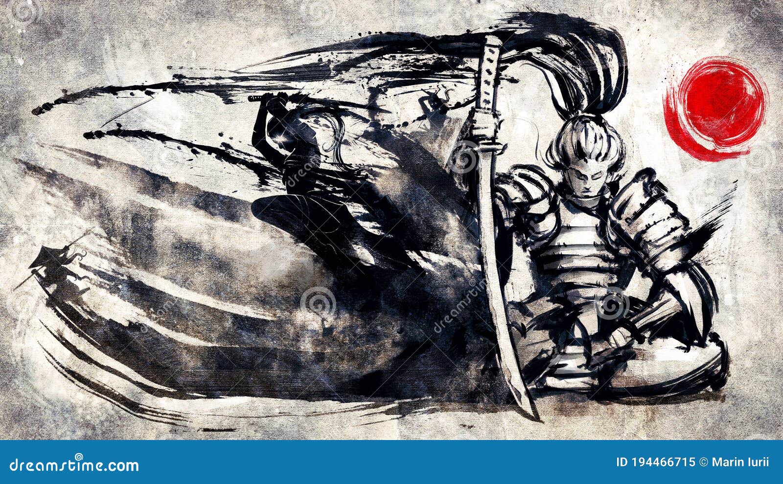The Samurai Sits in a Meditative Pose, an Ink Army of Samurai Escaping ...