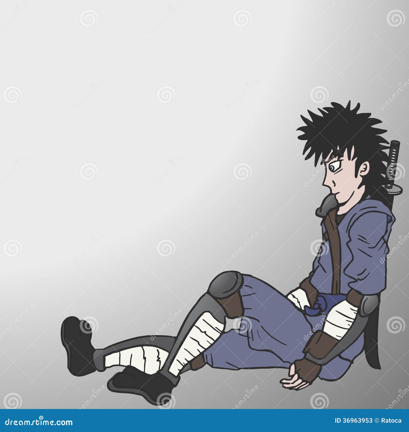 Samurai Thinking Draw Cartoon Vector | CartoonDealer.com #114517701