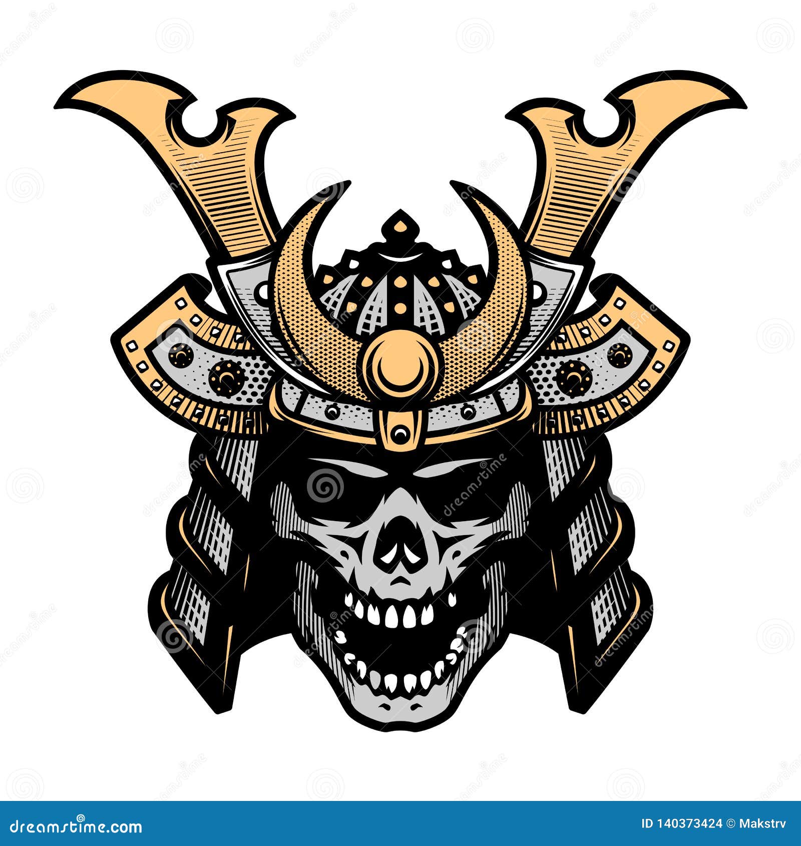 Samurai Skull Art. Warrior Helmet. Vector Illustration. Stock Vector ...