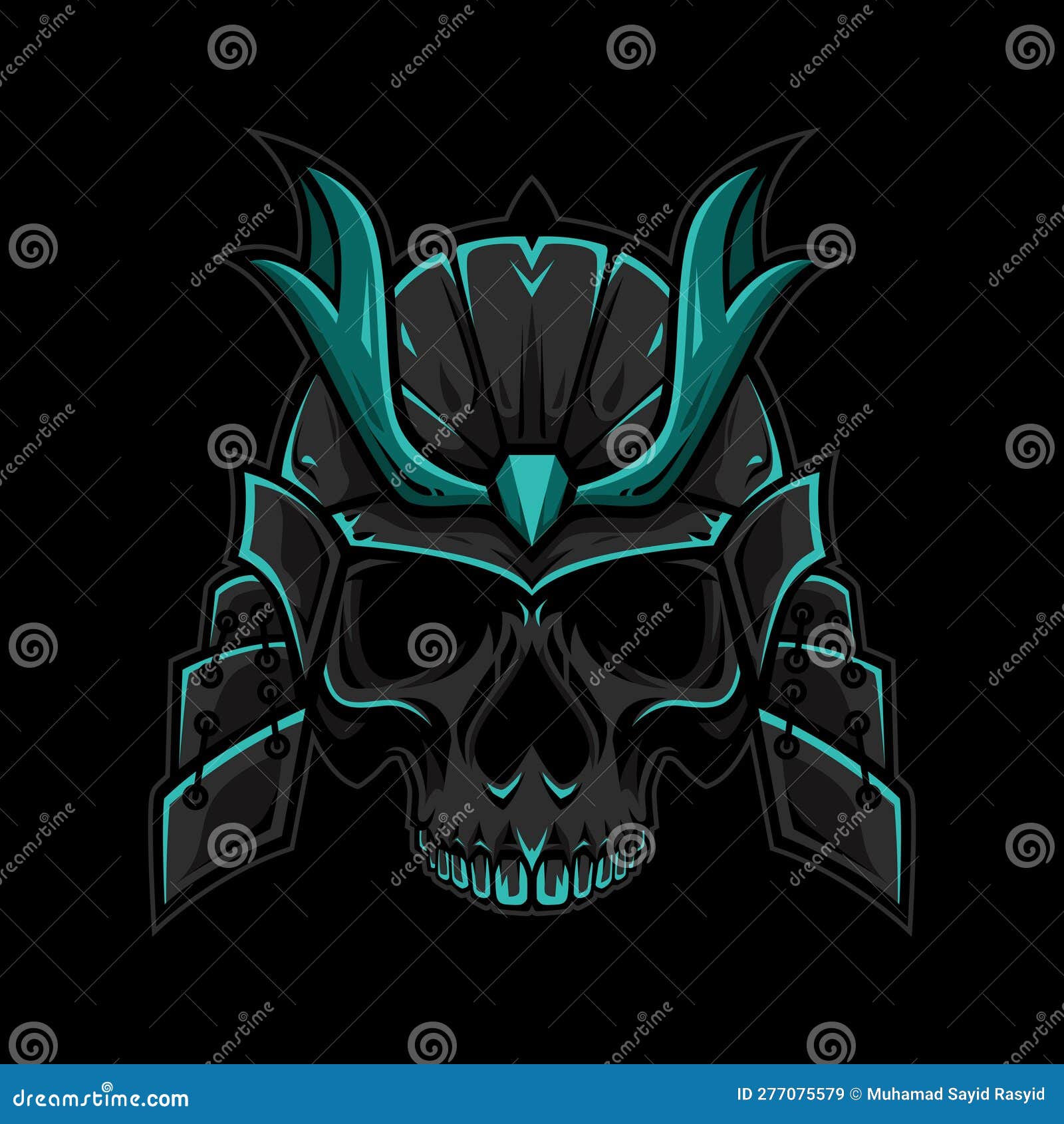 Samurai Skull And Crossed Katana Swords Emblem Vector Illustration ...
