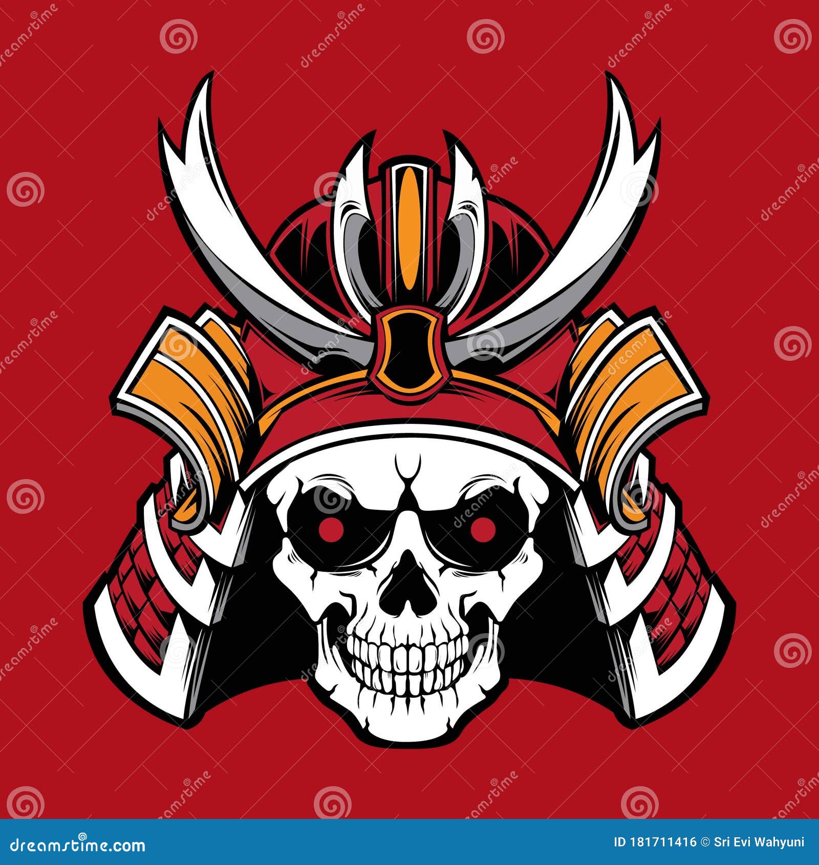 Samurai Skull And Crossed Katana Swords Emblem Vector Illustration ...