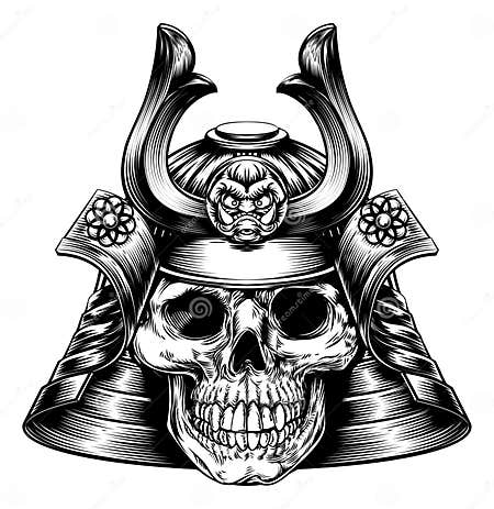 Samurai Skull stock vector. Illustration of monochrome - 88331743