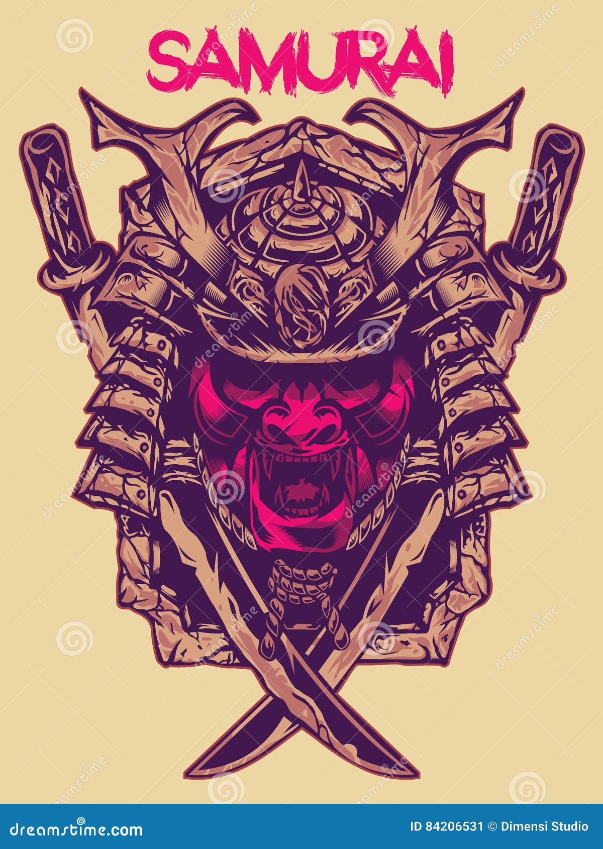 Samurai Skull Mask Illustration Stock Vector - Illustration of katana ...