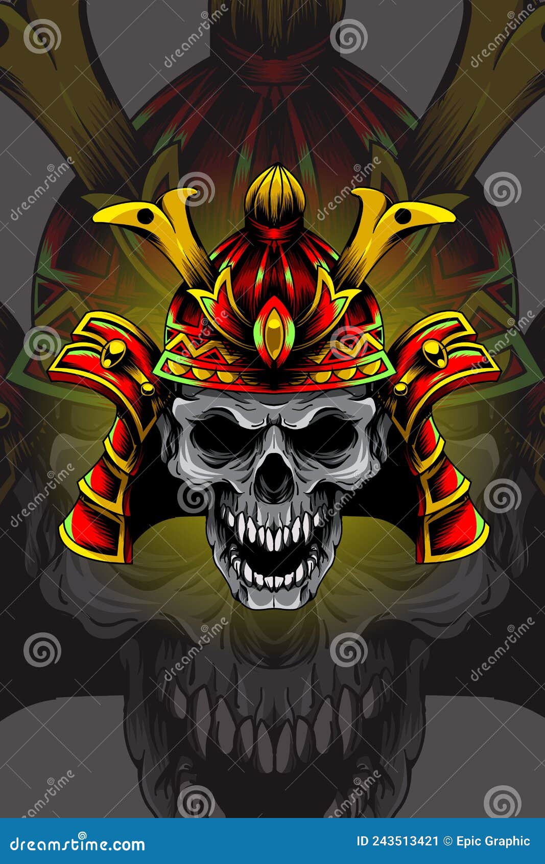 Samurai Skull with Ornament Vector Illustration Stock Vector ...