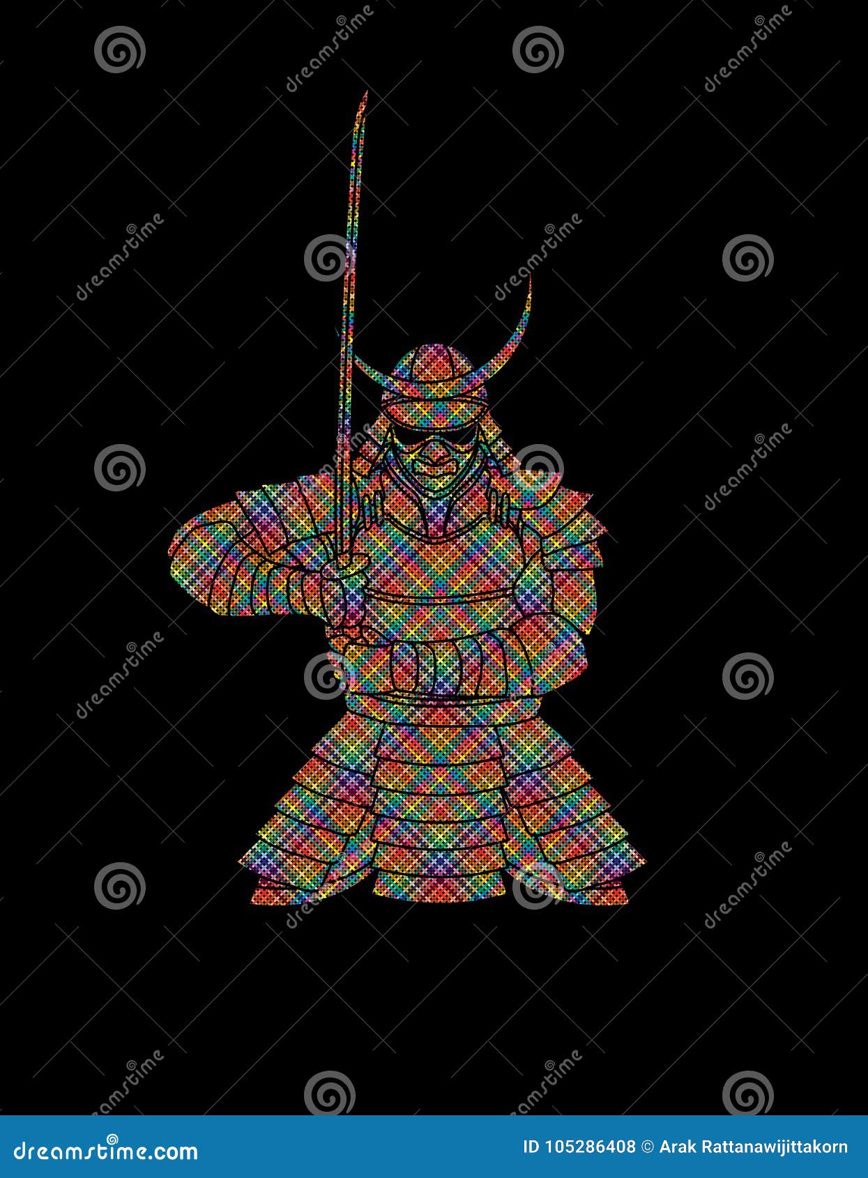 Samurai Standing Front View Ready To Fight Graphic Vector. Stock Vector ...