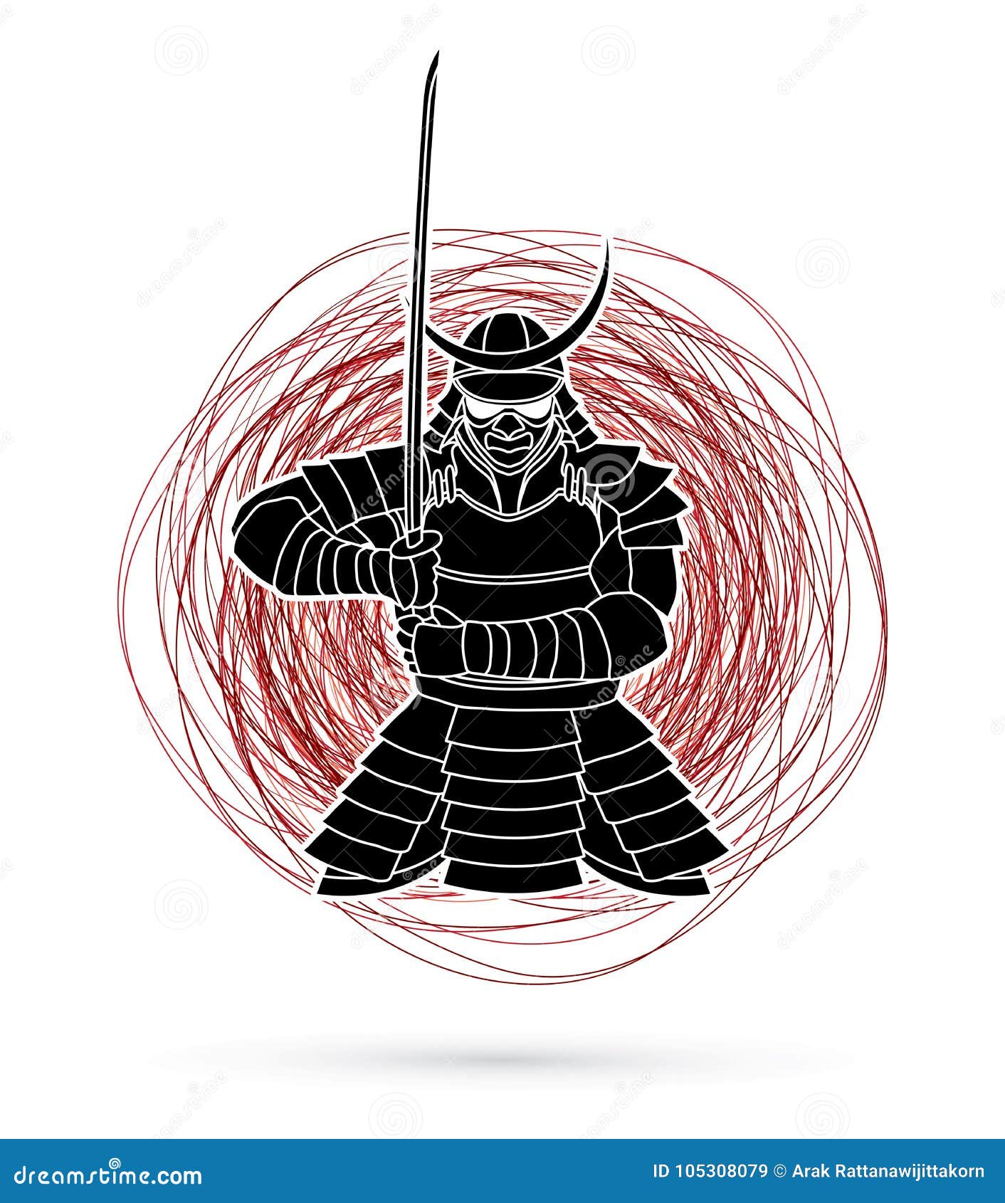 Samurai Standing Front View Ready To Fight Graphic Vector. Stock Vector ...