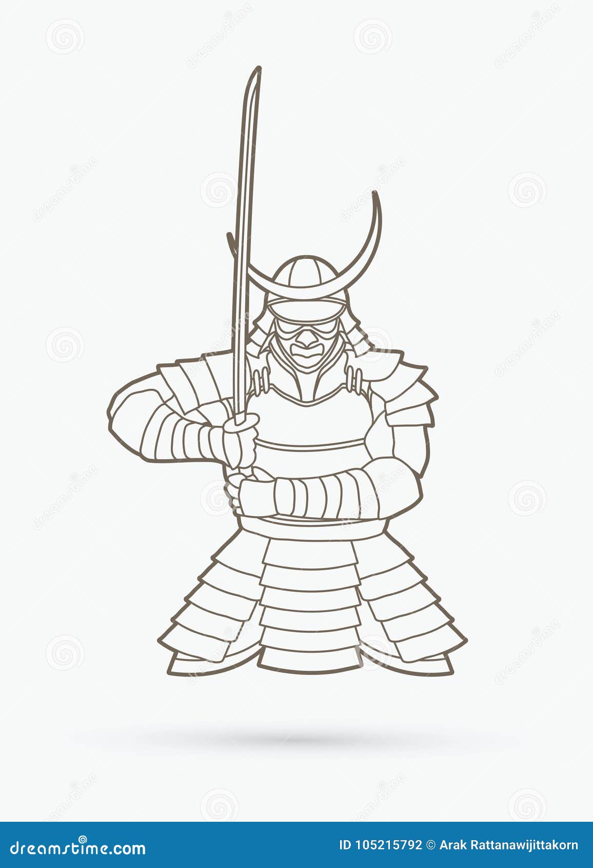 Samurai Standing Front View Ready To Fight Graphic Vector Stock Vector ...