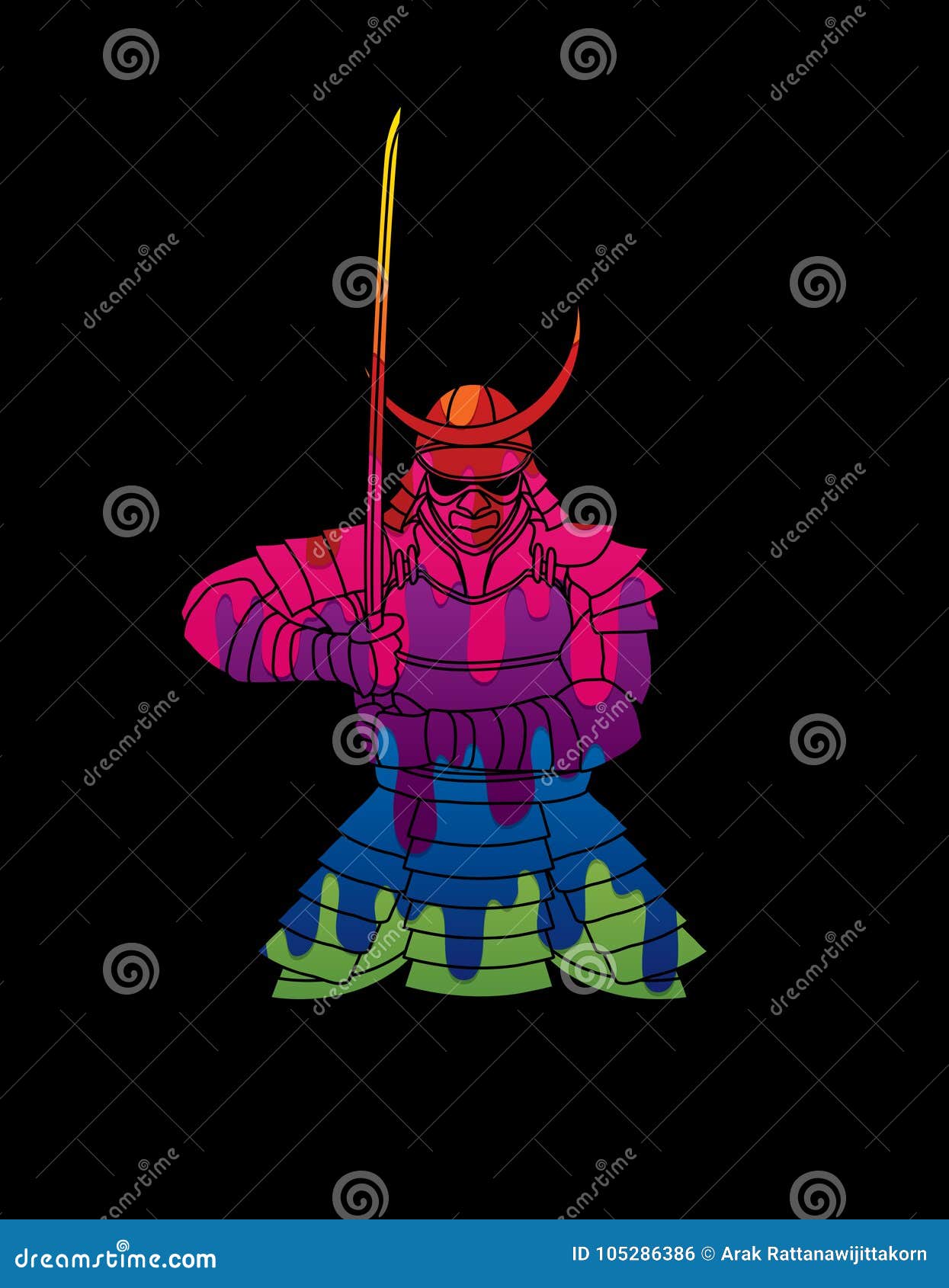 Samurai Standing Front View Ready To Fight Graphic Vector. Stock Vector ...