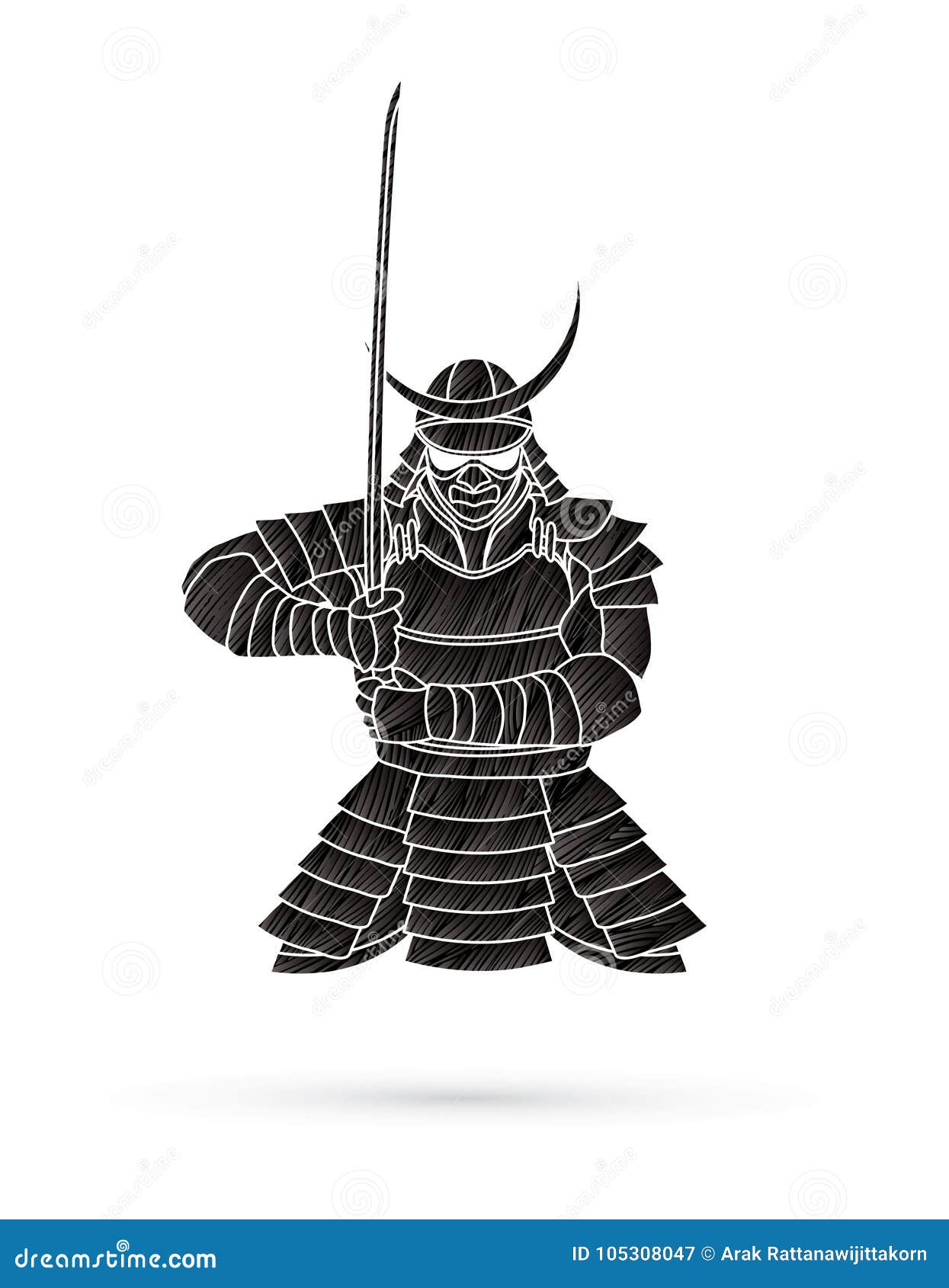 Samurai Standing Front View Ready To Fight Graphic Vector. Stock Vector ...