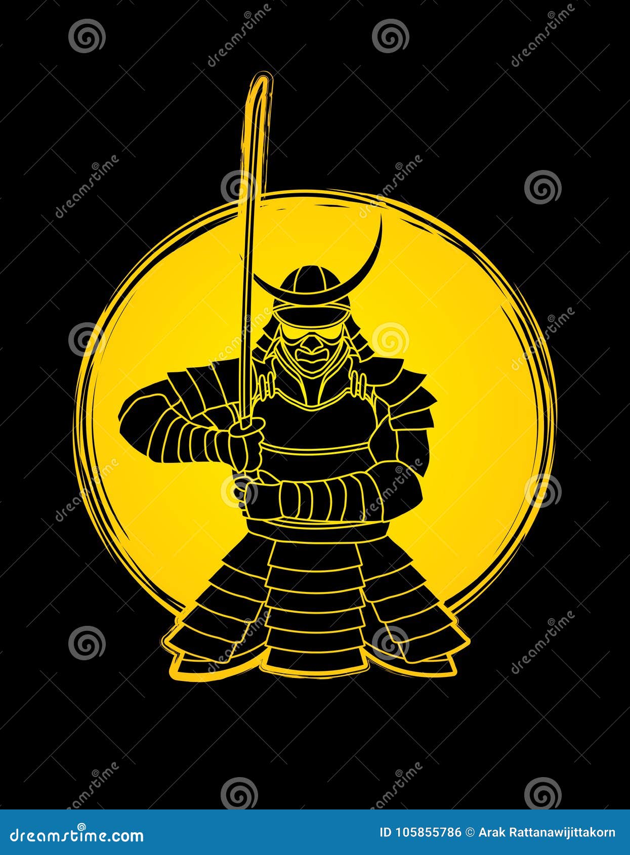 Samurai Standing Front View Ready To Fight Graphic Vector. Stock Vector ...
