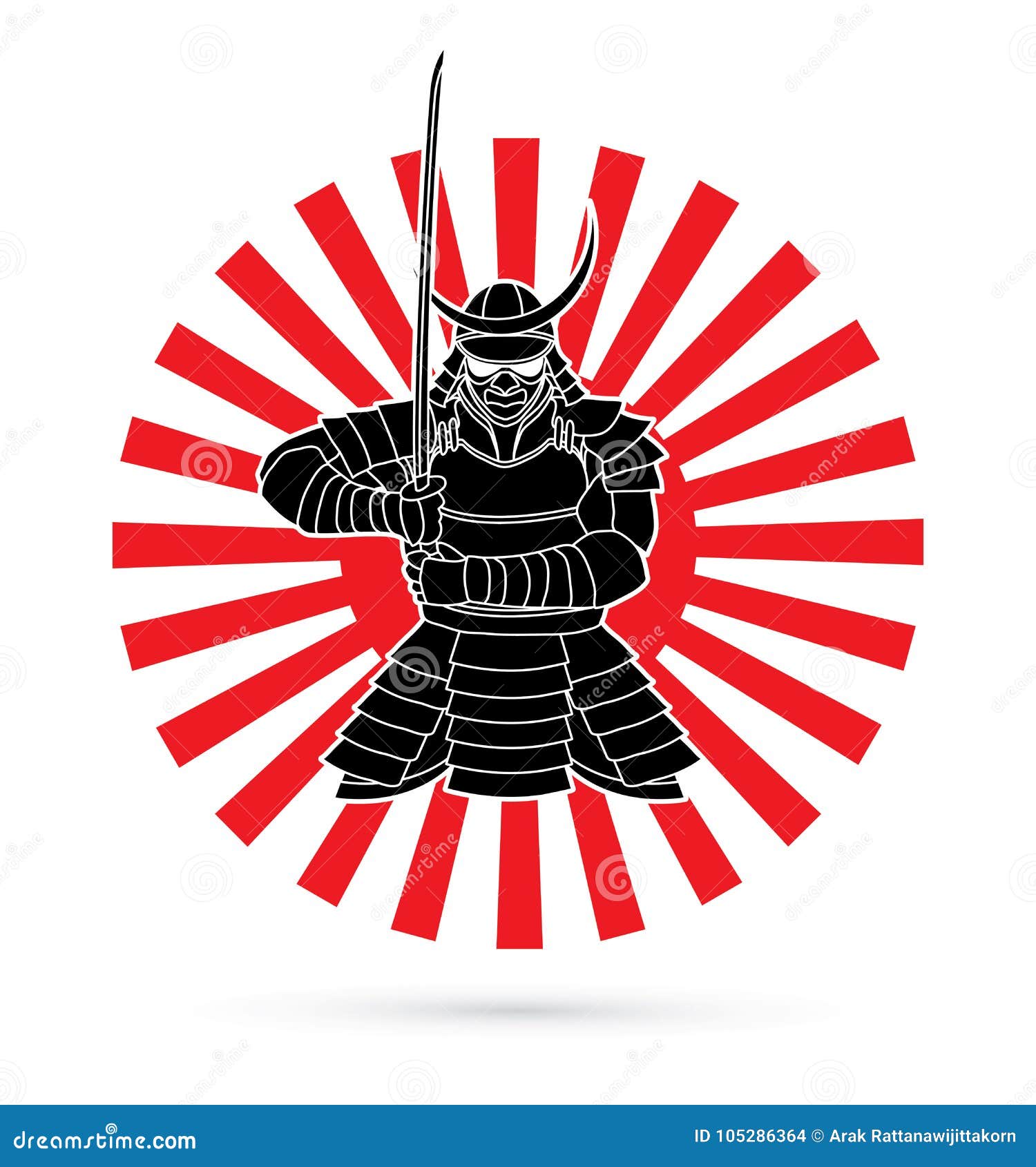 Samurai Standing With Sword And Flag Samurai Japanese Text Graphic ...