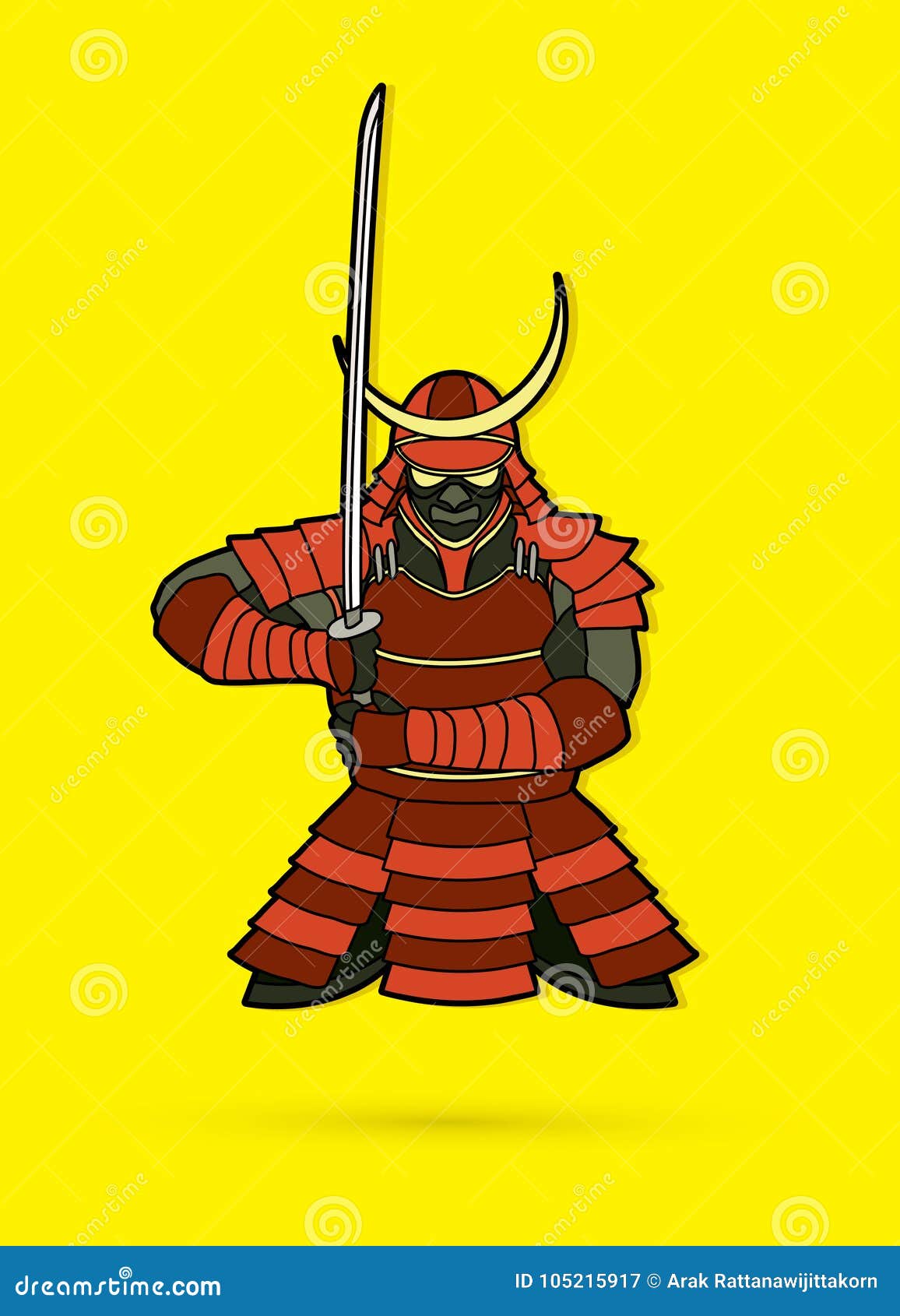 Samurai Standing Front View Ready To Fight Graphic Vector Stock Vector ...