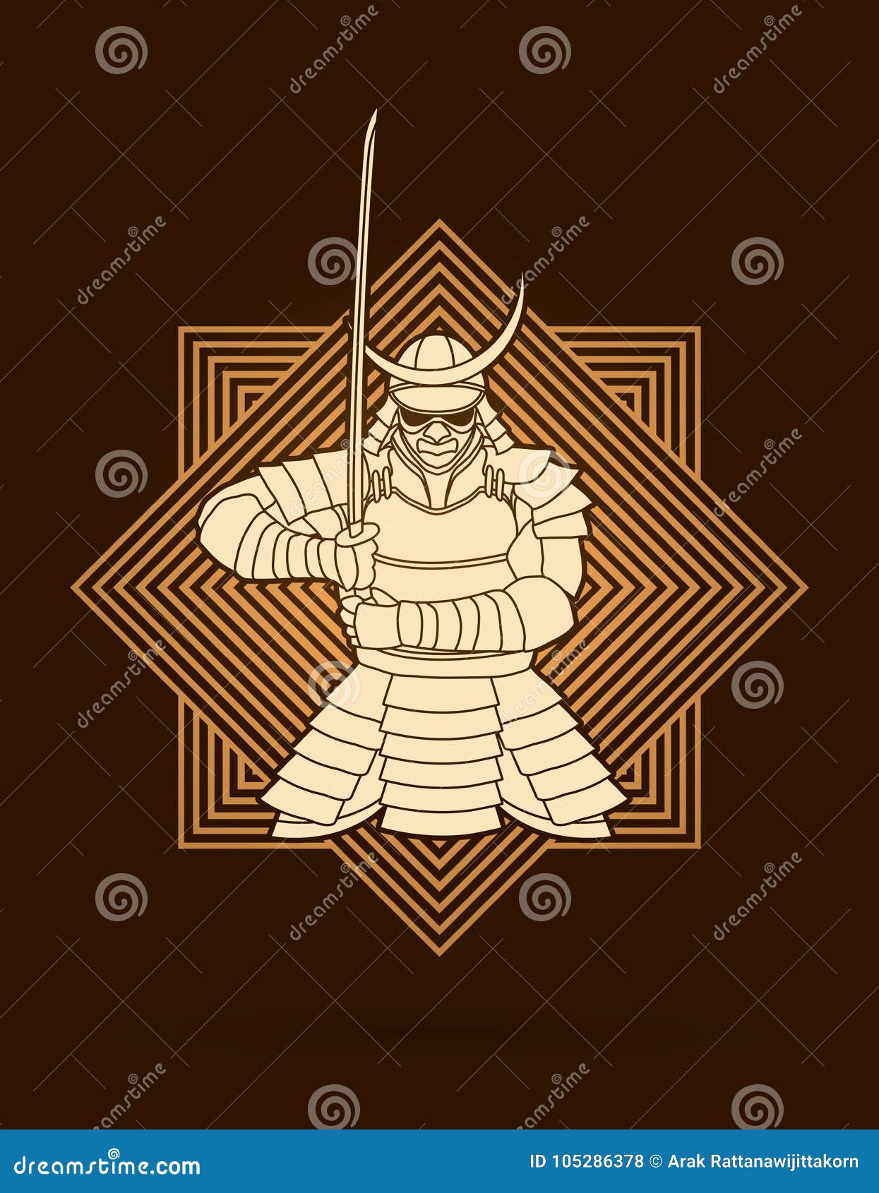 Samurai Standing Front View Ready To Fight Graphic Vector Stock Vector ...