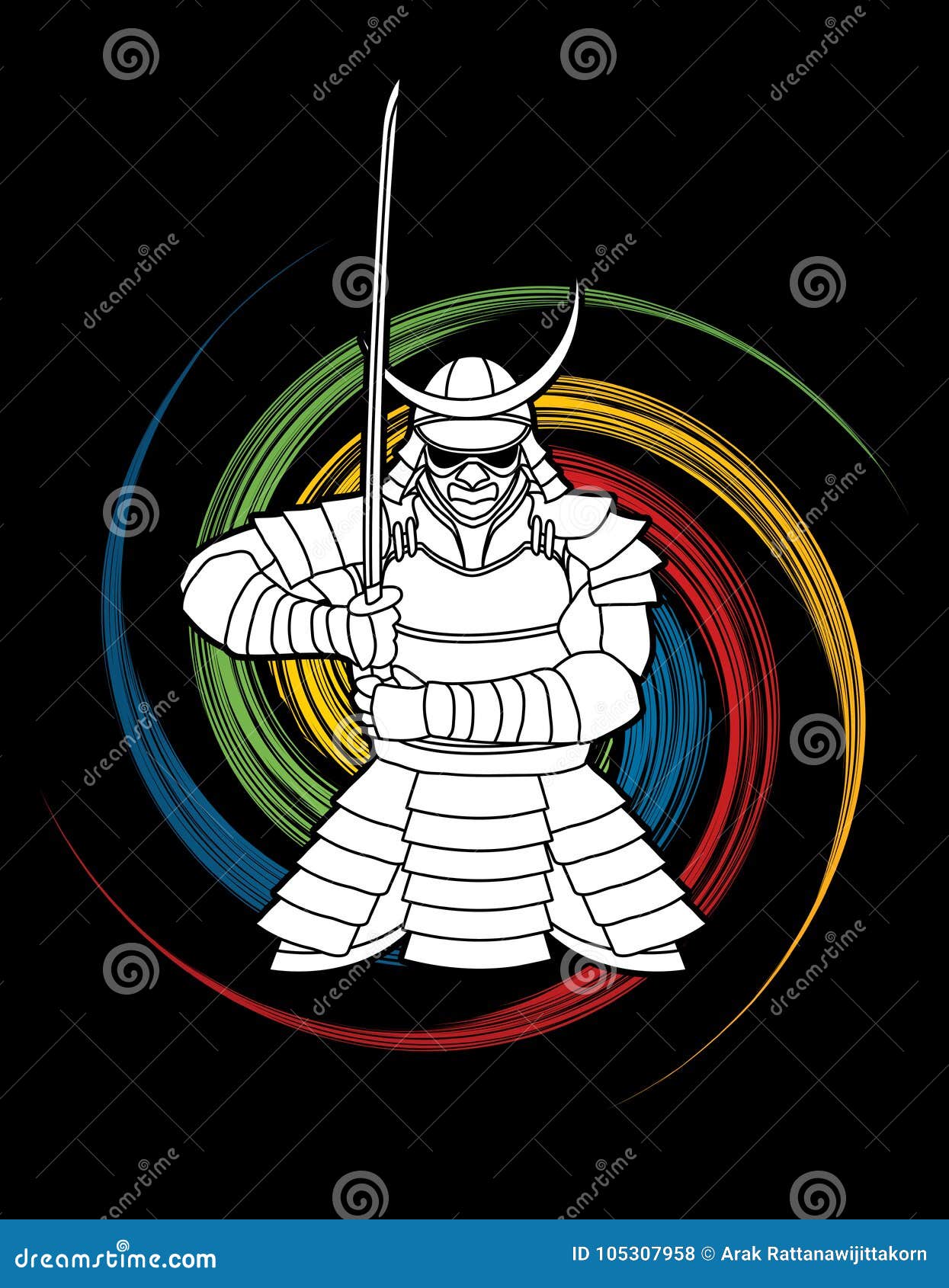 Samurai Standing Front View Ready To Fight Graphic Vector. Stock Vector ...