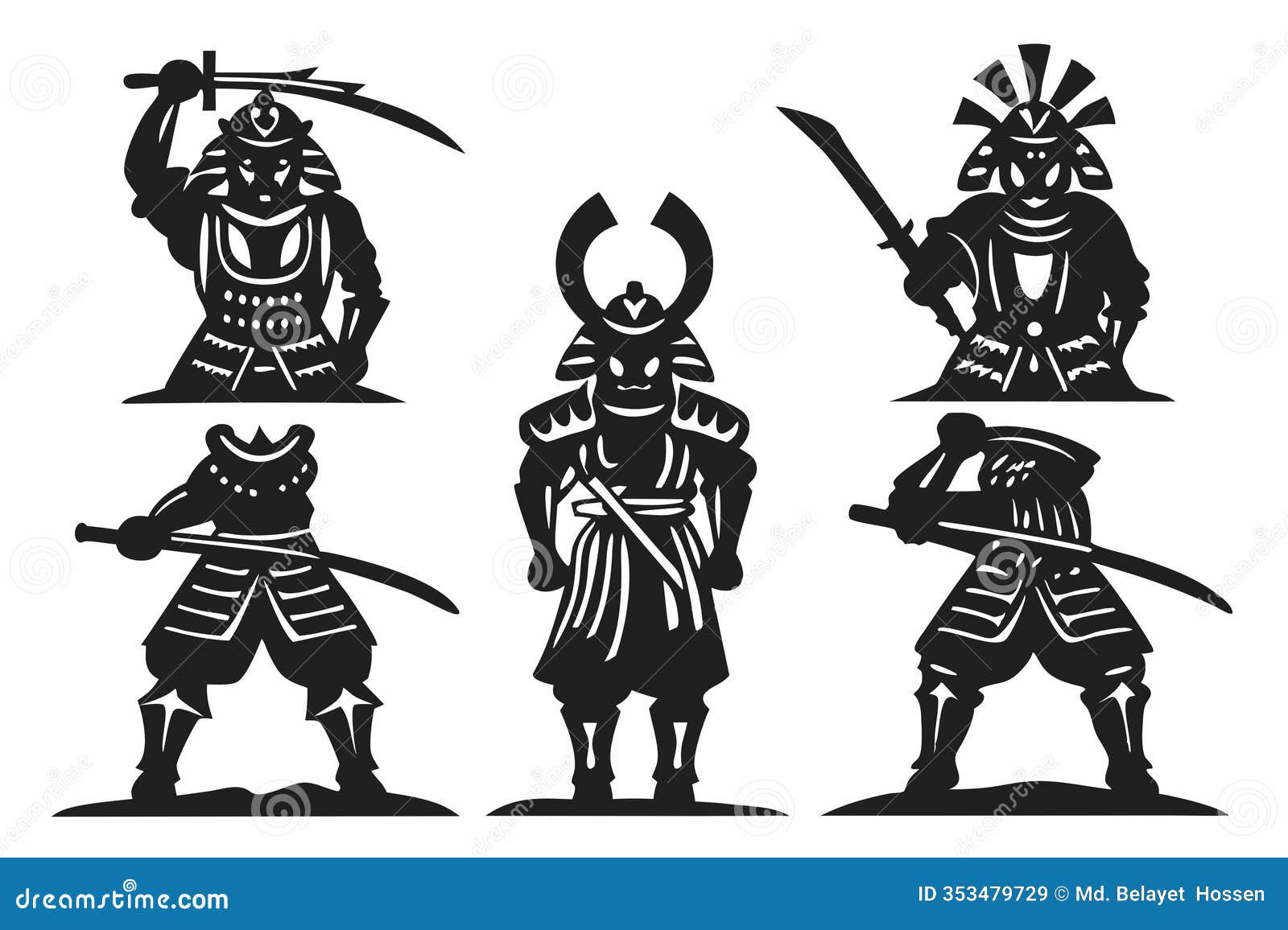 Samurai Standing And Holding Two Swords. Cartoon Samurai Warrior ...