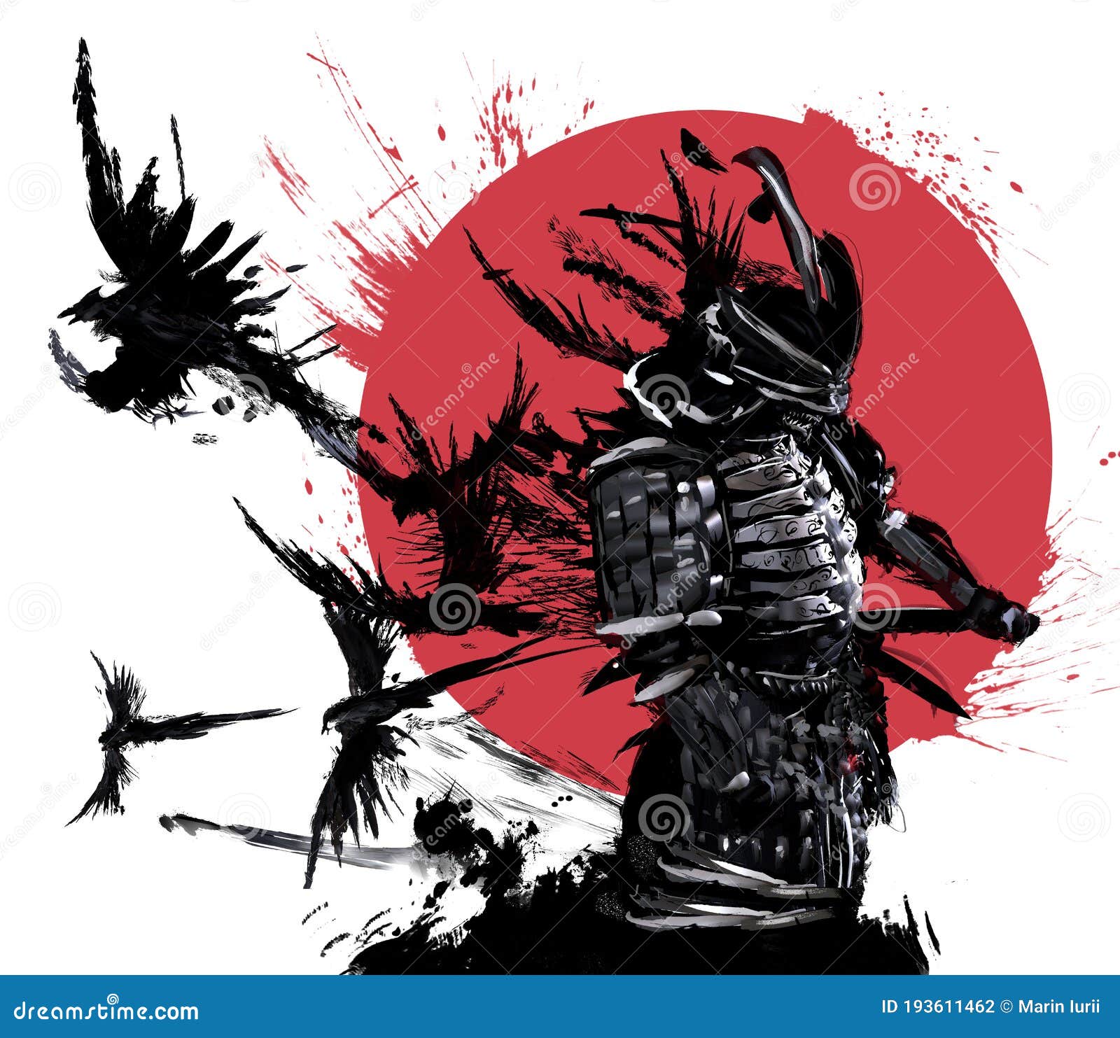 Samurai Stands Against the Red Sun Stock Illustration - Illustration of ...